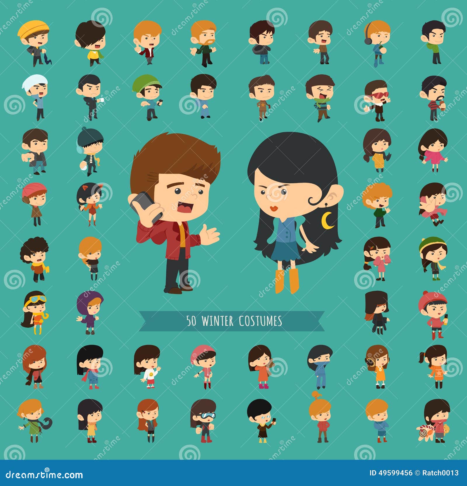 Set of 50 Winter Collection Character Stock Vector - Illustration of ...