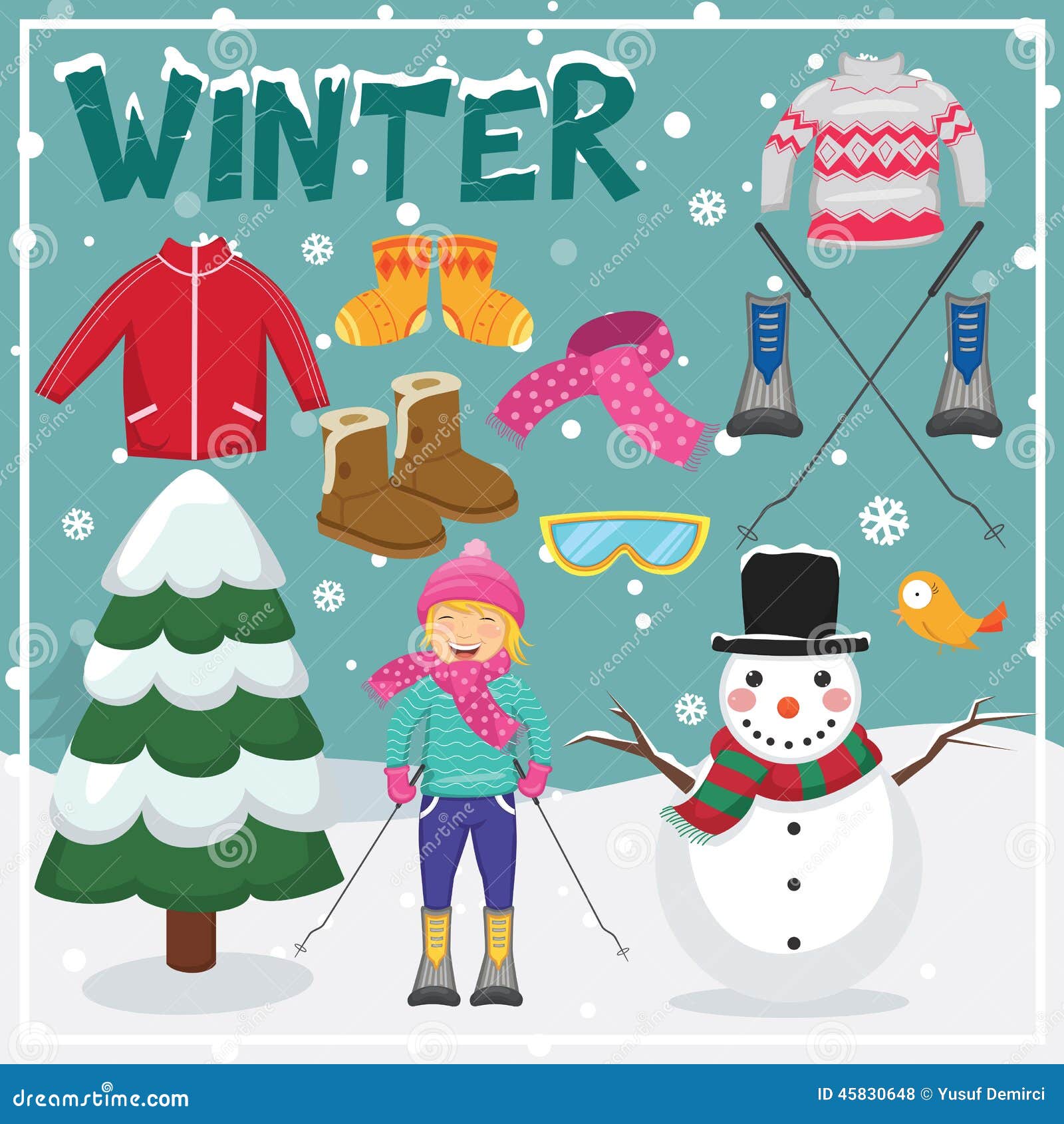 Set of Winter Elements and Illustrations Stock Vector - Illustration of ...