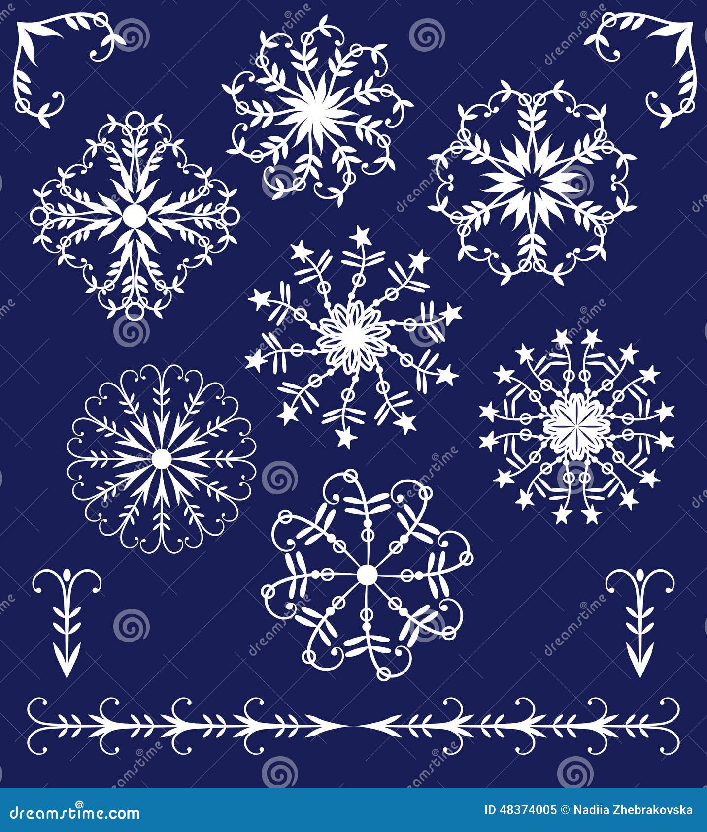 Set of Winter Elements Mandala-style Snowflakes Stock Illustration ...