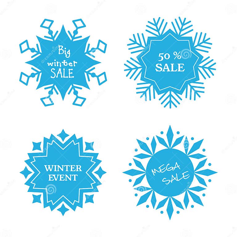 Set of Winter Emblems in the Form of Snowflakes Stock Illustration ...