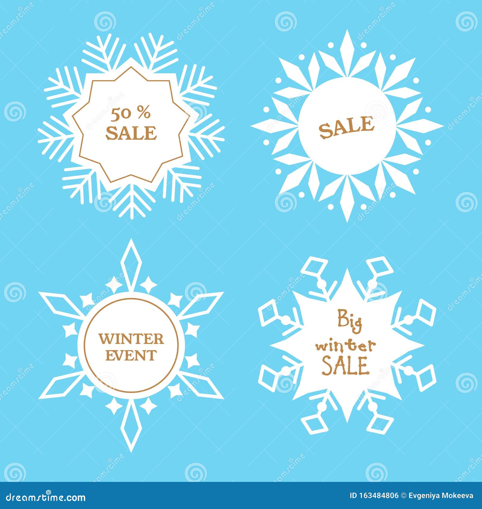 Set of Winter Emblems in the Form of Snowflakes Stock Illustration ...