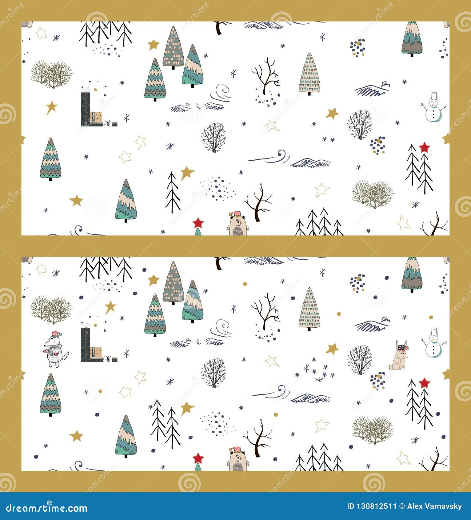 Set of Winter Forest Backgrounds with Animals and Trees. Seamless ...