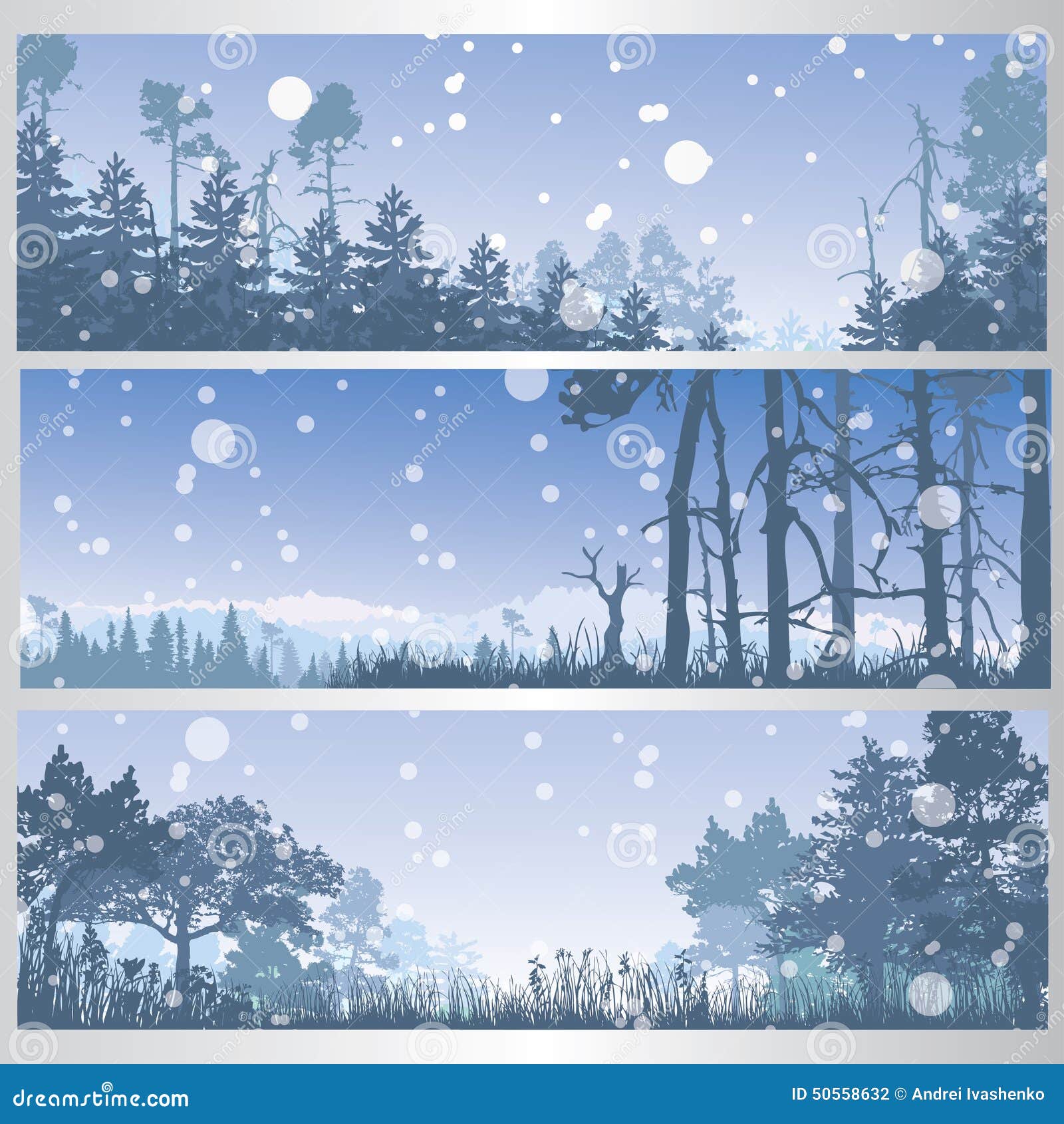 Set of Winter Forest Banners Stock Illustration - Illustration of hills ...