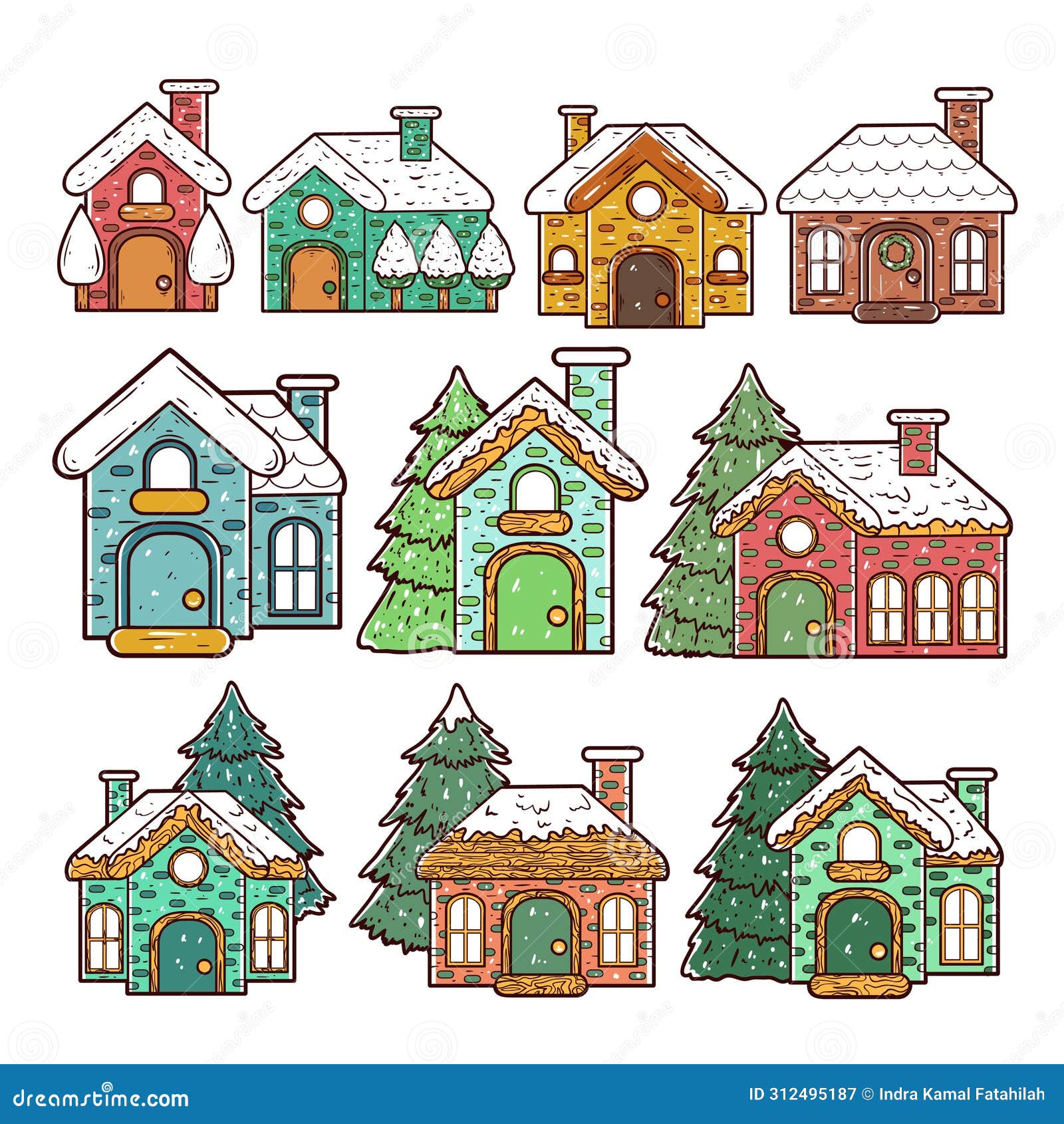 Set of Winter House Building Elements Vector Illustration Stock Vector ...