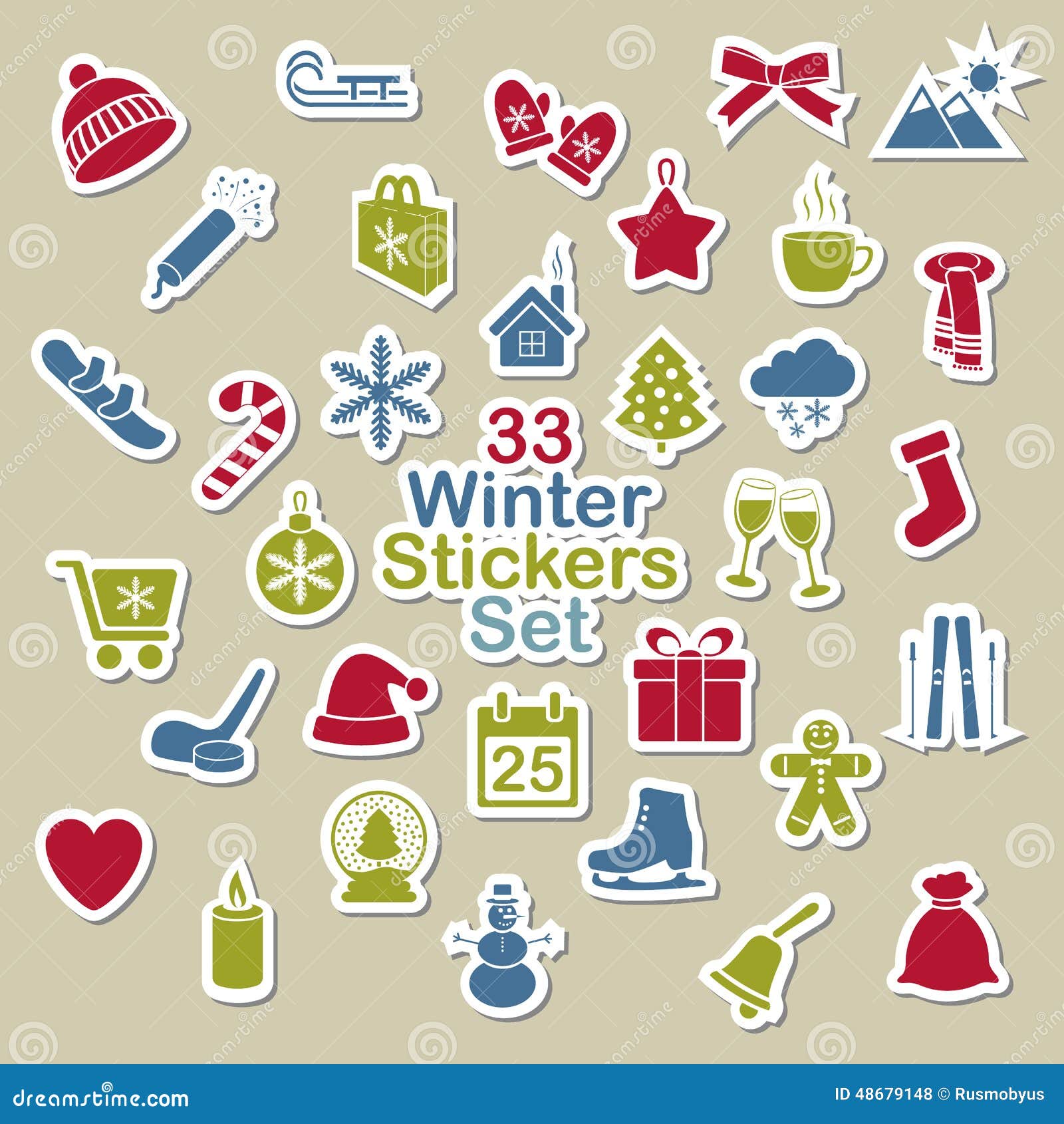 Set of Winter Icon Stickers Stock Vector - Illustration of merry ...