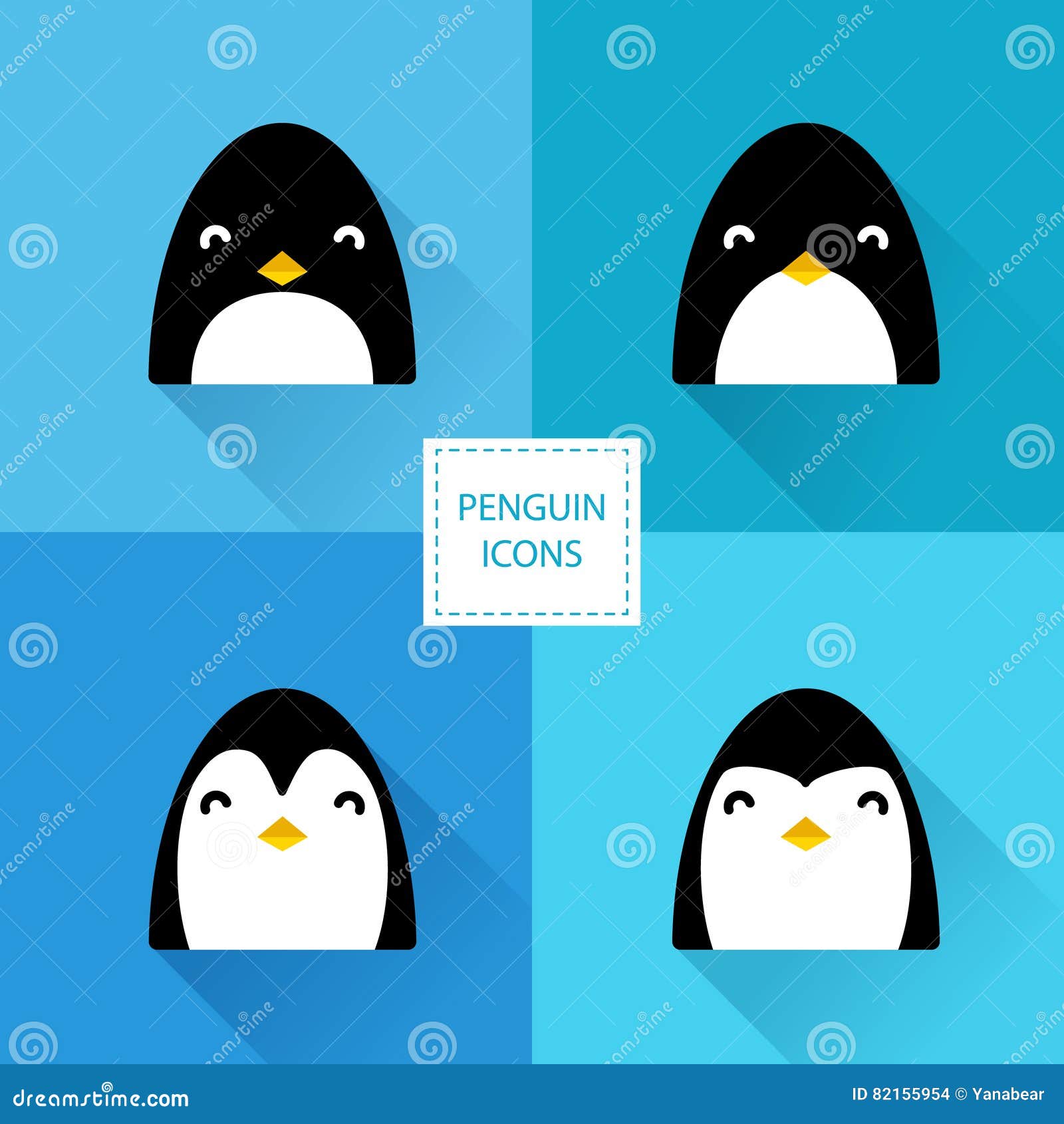 Set of Winter Icons with Different Penguins. Flat Design Stock Vector ...