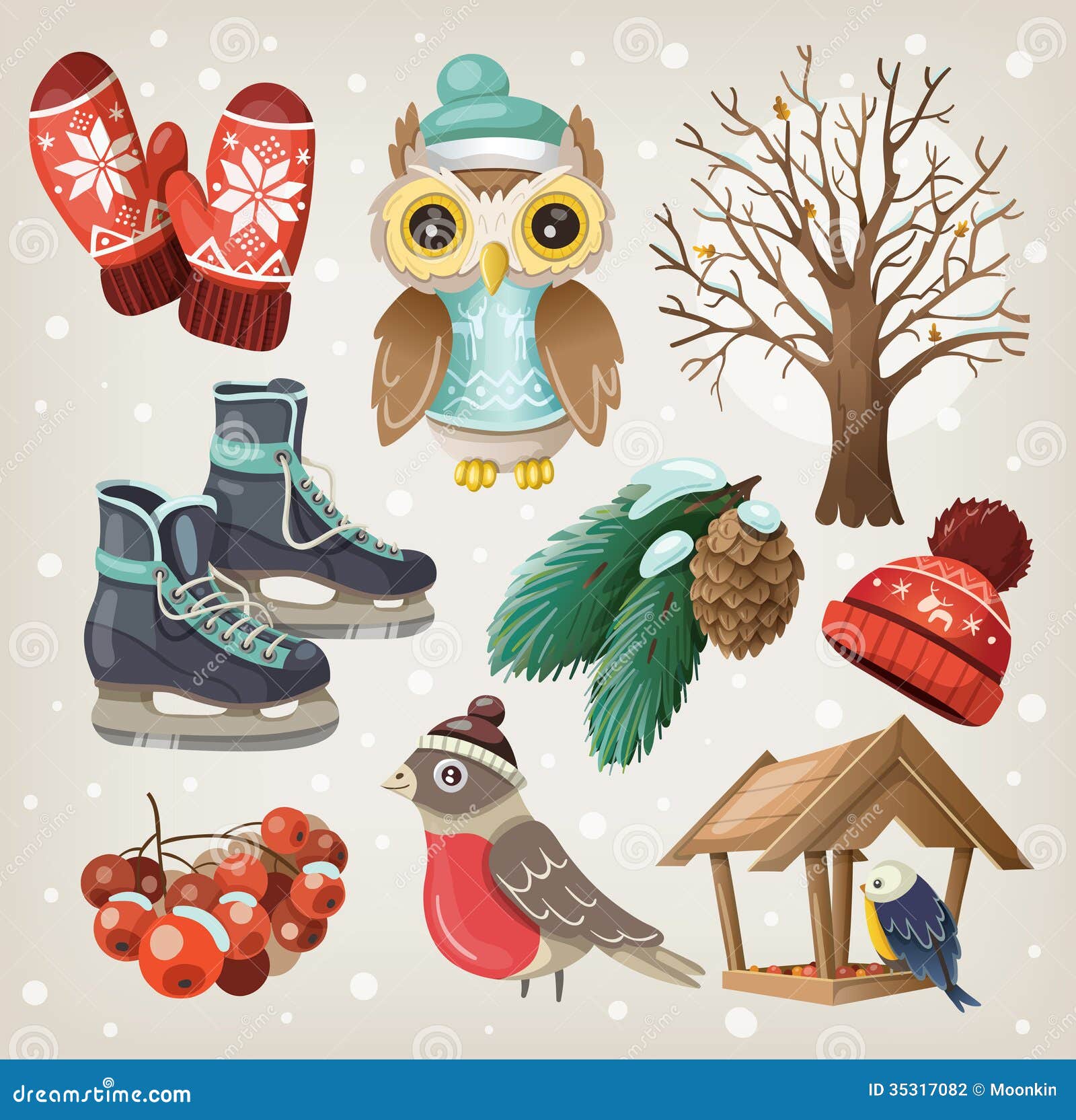 Set of Winter Items and Elements Stock Vector - Illustration of ...