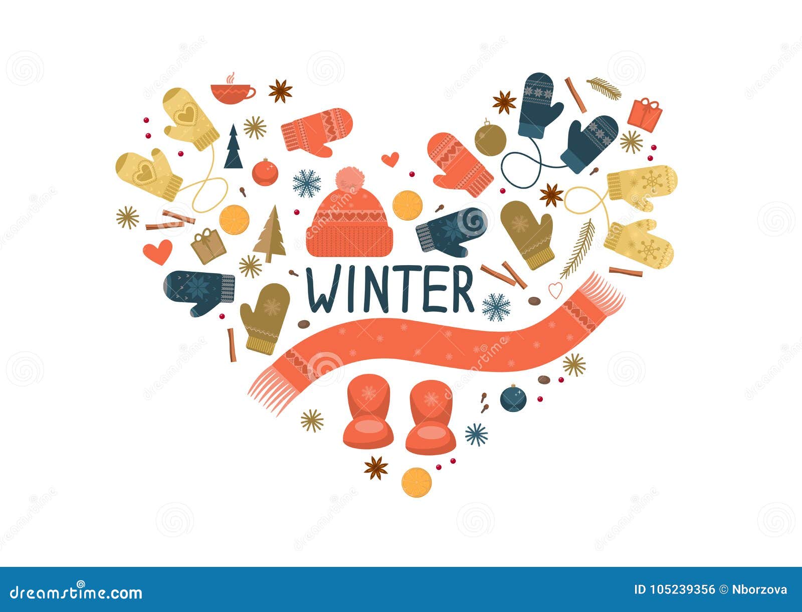 Set of winter items stock vector. Illustration of december - 105239356