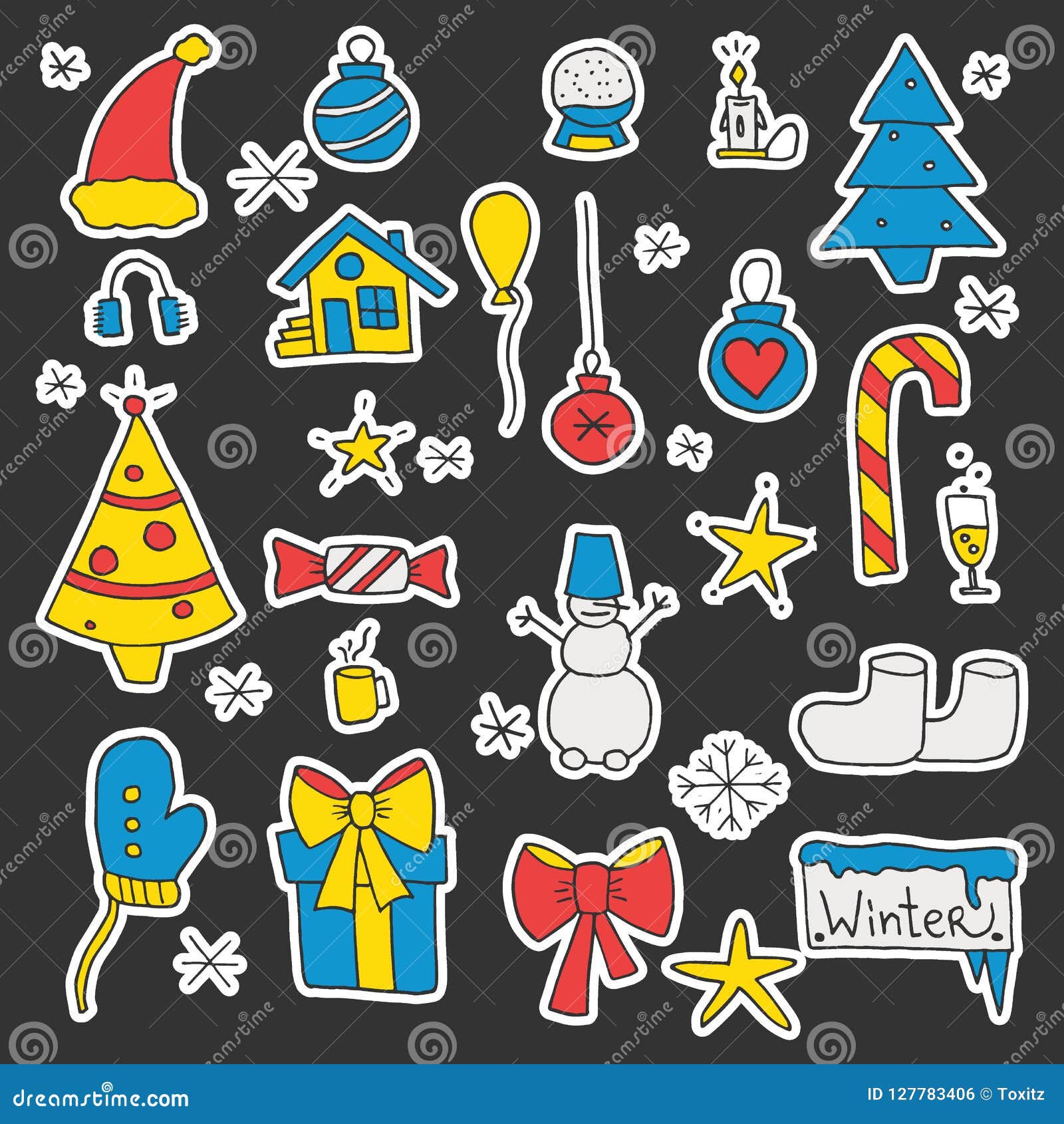 Set of Winter Objects, Doodle Cartoon Vector Illustration Stock ...