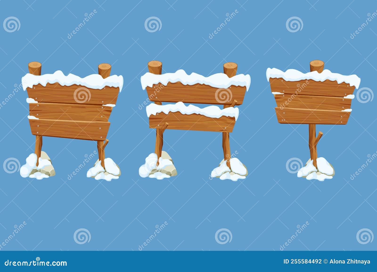 Set Winter Old Wooden Blank, Signboard with Snow in Cartoon Style.Empty ... Set Winter Old Wooden Blank, Signboard with Snow in Cartoon Style.Empty ...