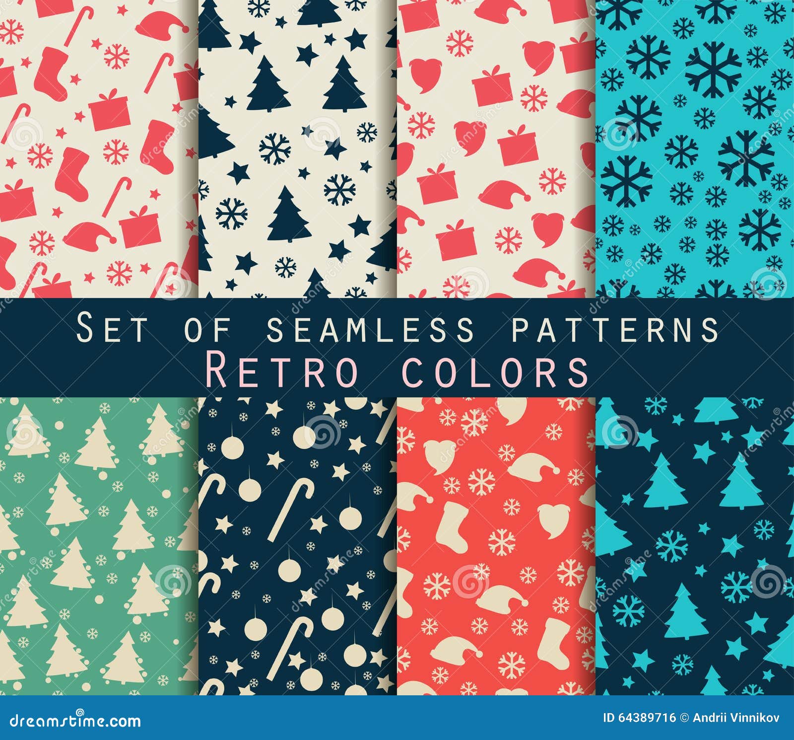 Set of Winter Seamless Patterns. Retro Colors Stock Vector ...