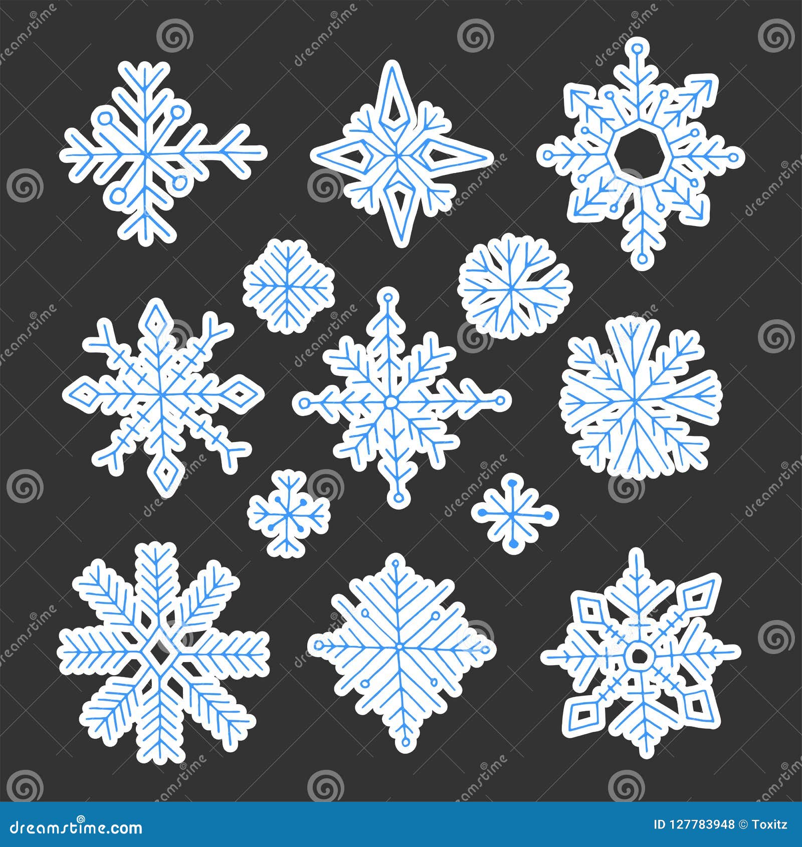 Set of Winter Snowflakes, Doodle Cartoon Vector Illustration Stock ...