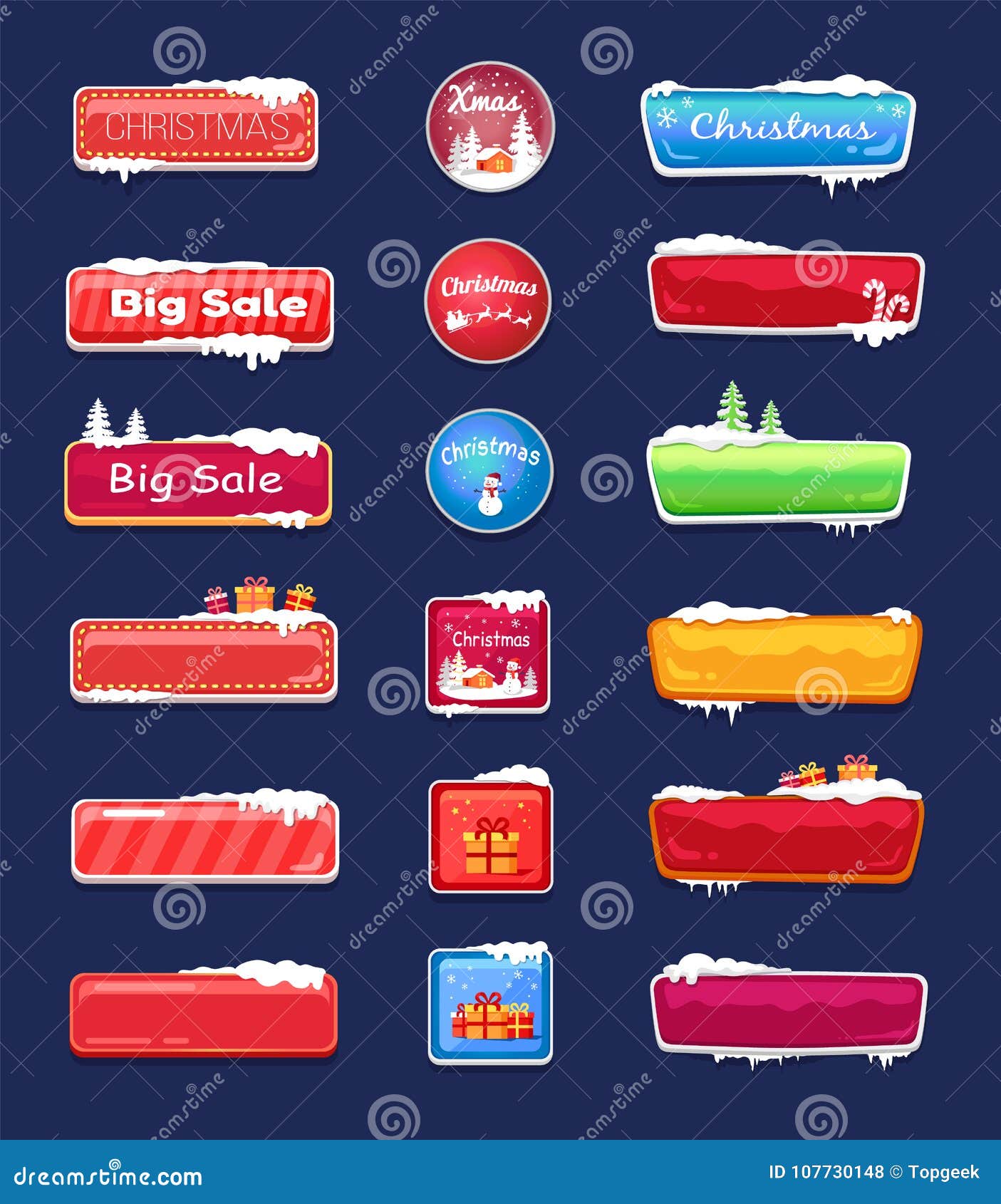 Set of Winter Theme Web Push Button Covered Snow Stock Vector ...