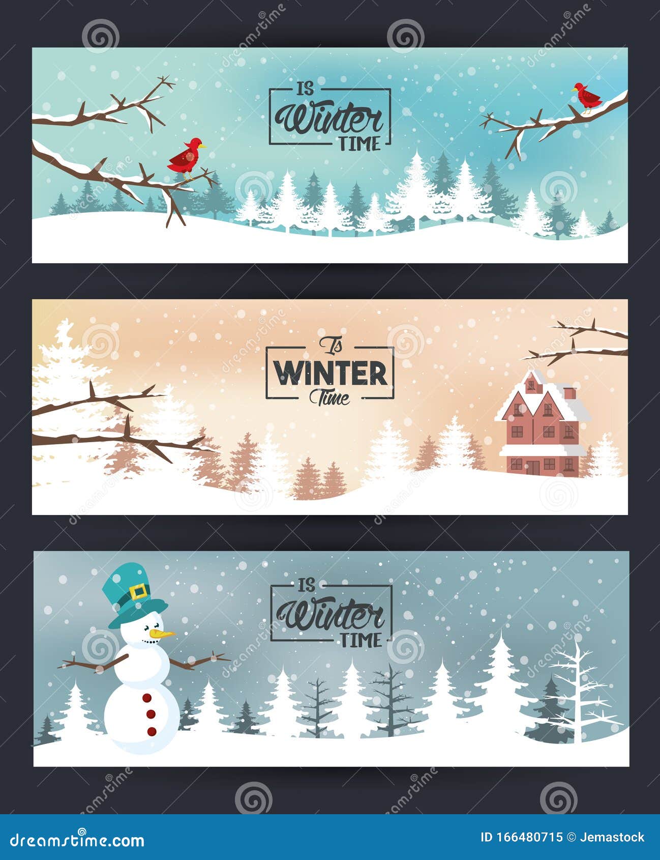 Set of Winter Time Poster Scenes Stock Vector - Illustration of ...