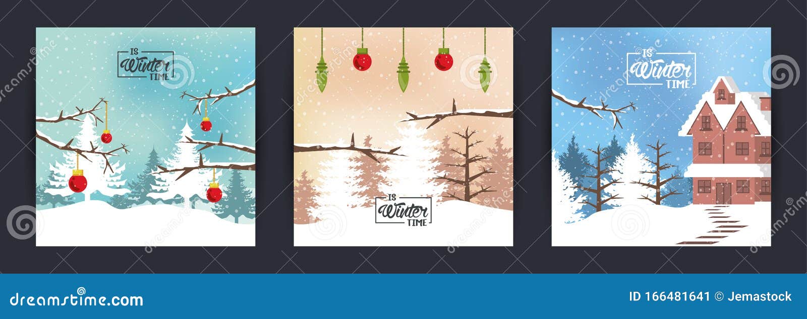 Set of Winter Time Poster Scenes Stock Vector - Illustration of flake ...