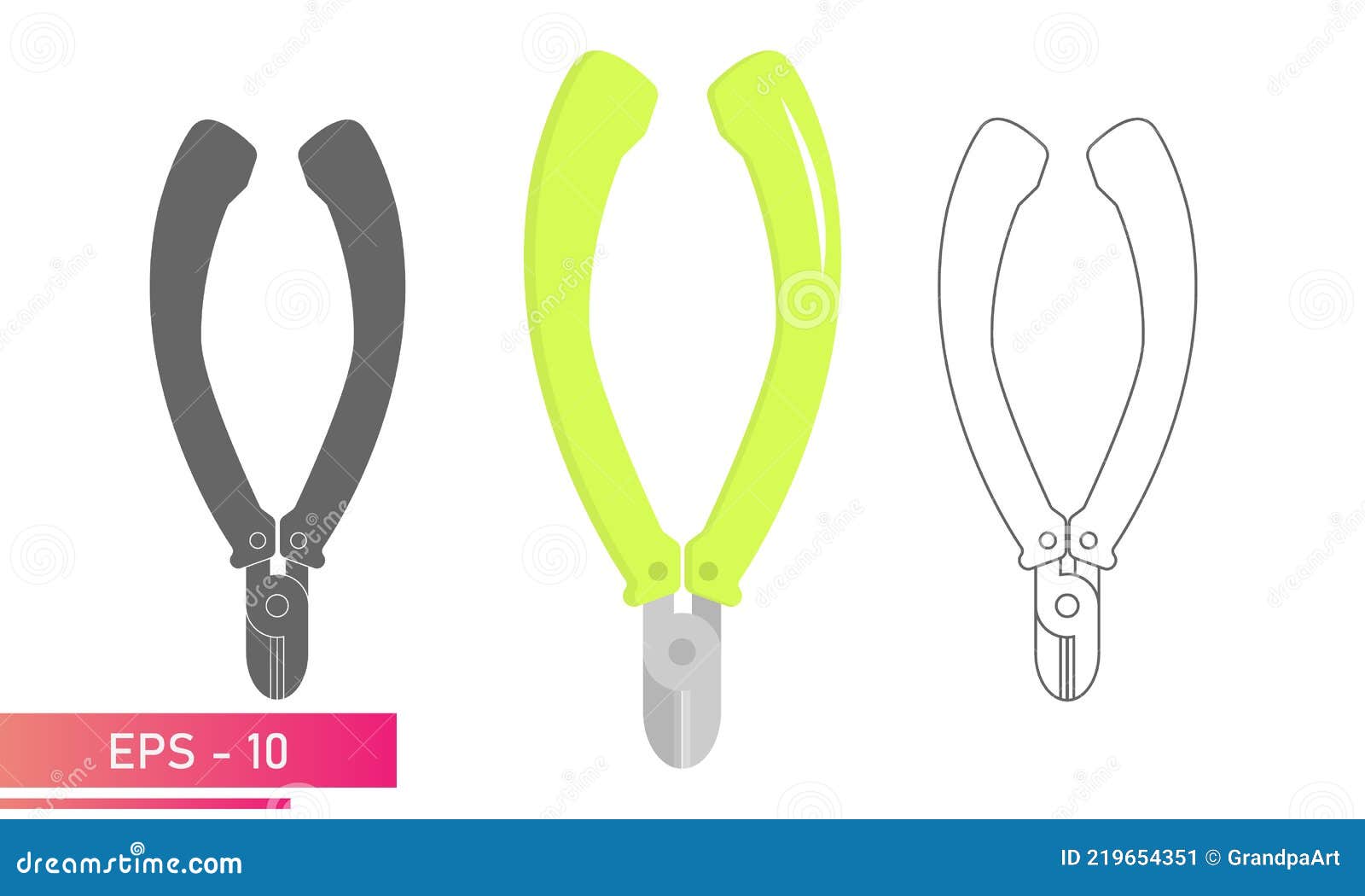 Set, Wire Cutters. Linear, Solid and Realistic Design. on a White ...