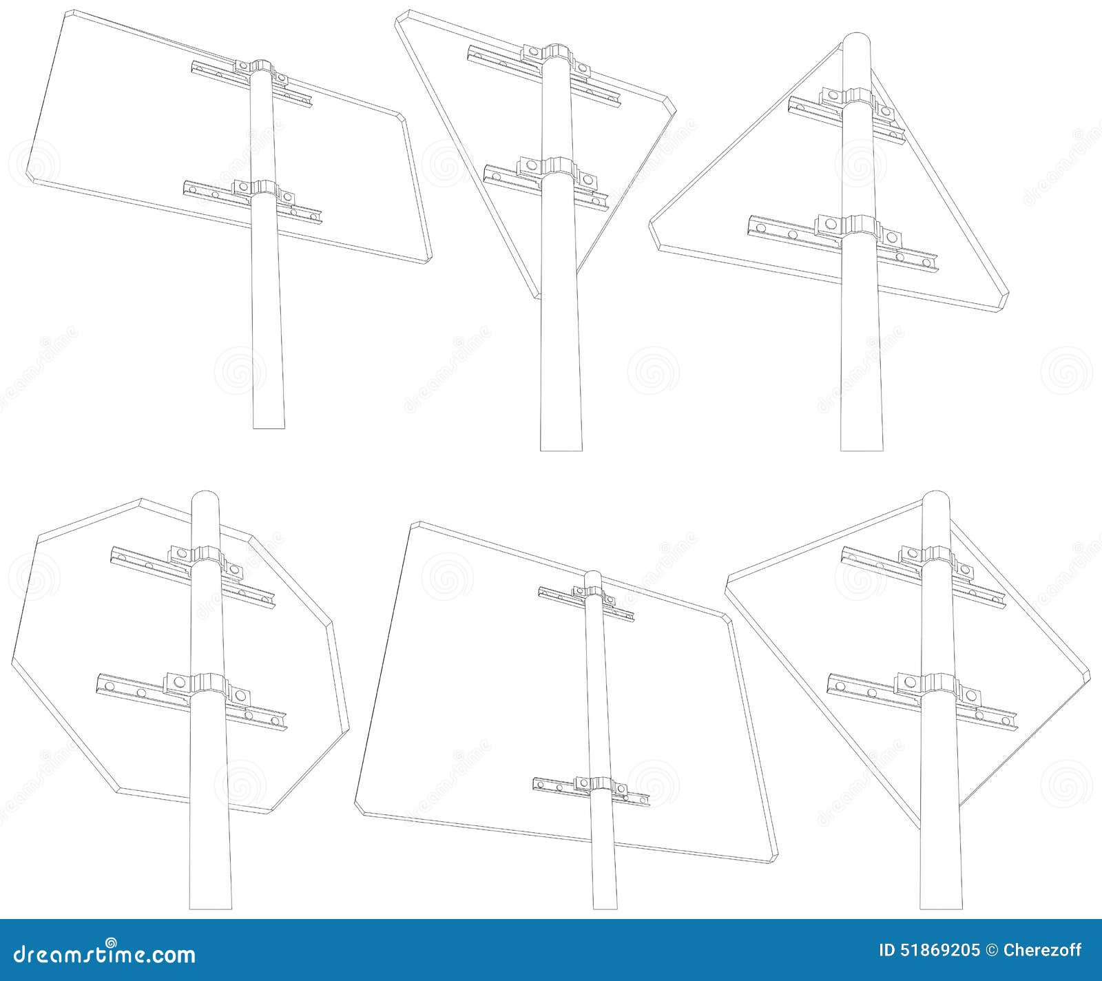 Set of Wire-frame Road Signs. Rear View Stock Vector - Illustration of ...