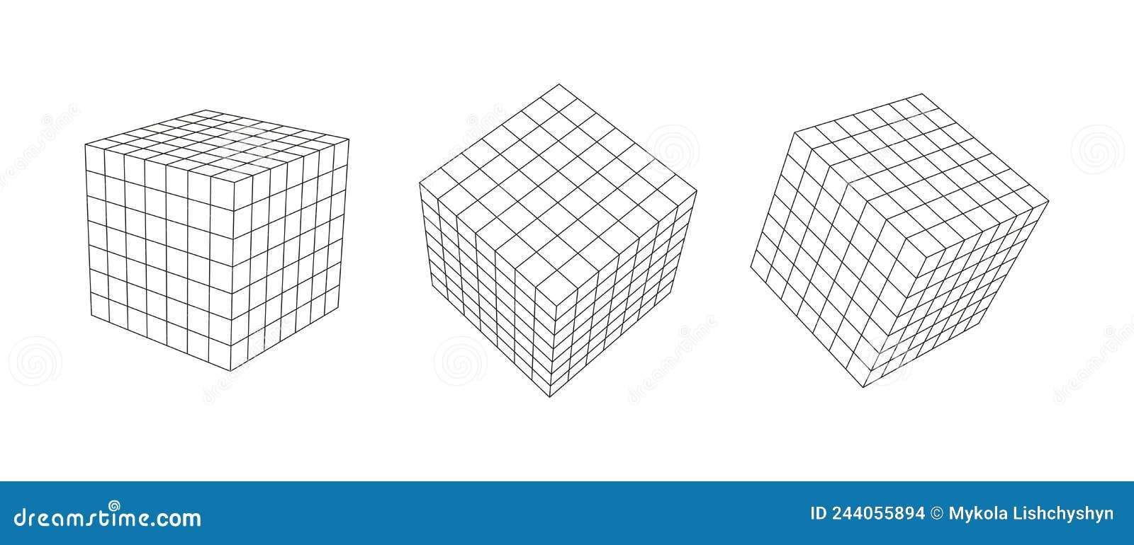 Set of Wireframe Cube from Different Sides. Vector Abstract Geometric ...