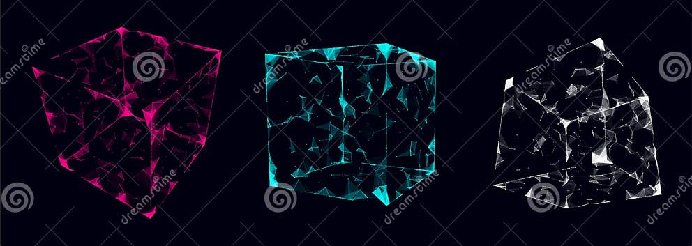 Set of Wireframe Cubes from Different Sides. Vector Abstract Geometric ...