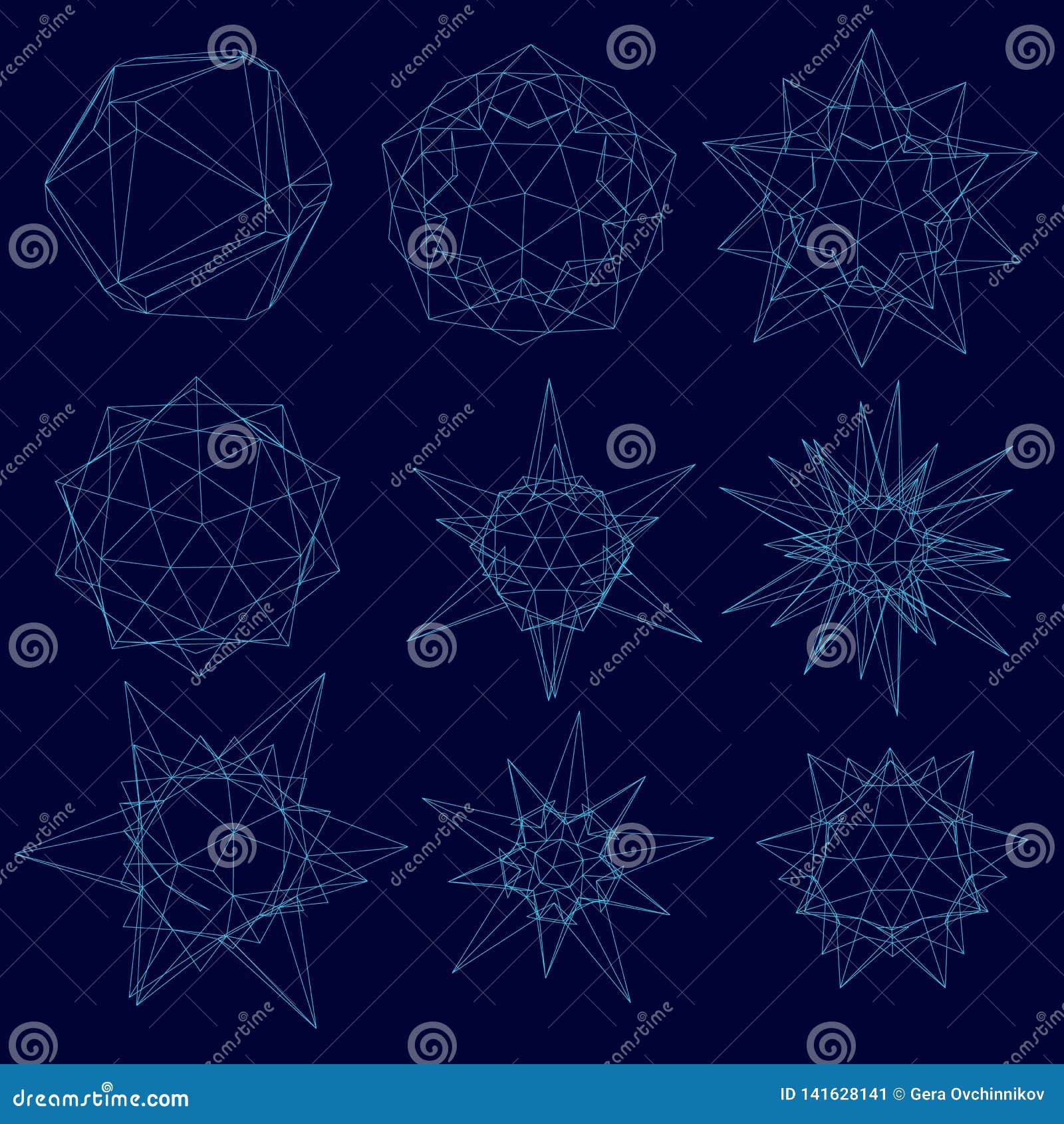Set with a Wireframe of Geometric Shapes of Different Shapes from Blue ...