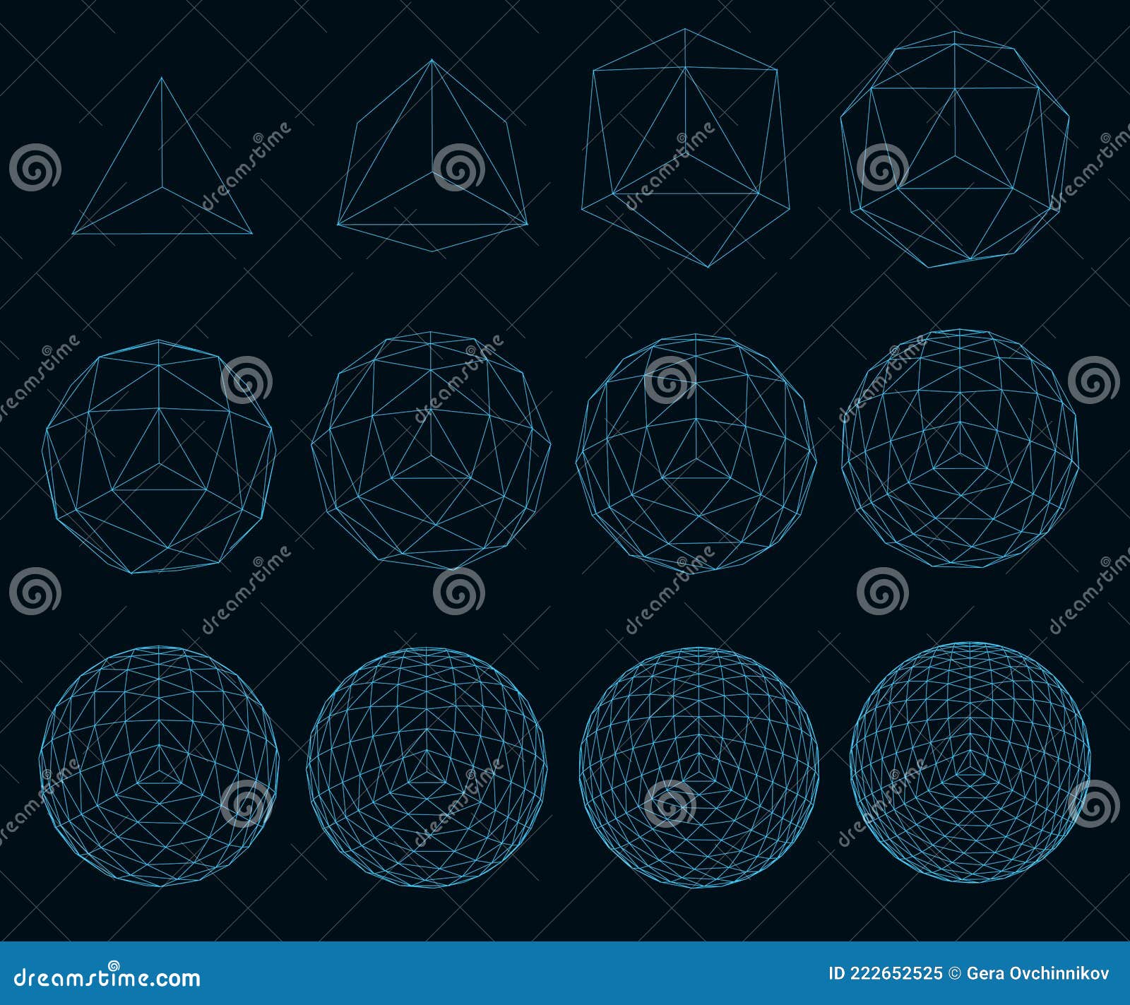 A Set of Wireframe Geometric Shapes in a Sequence Complicating Their ...