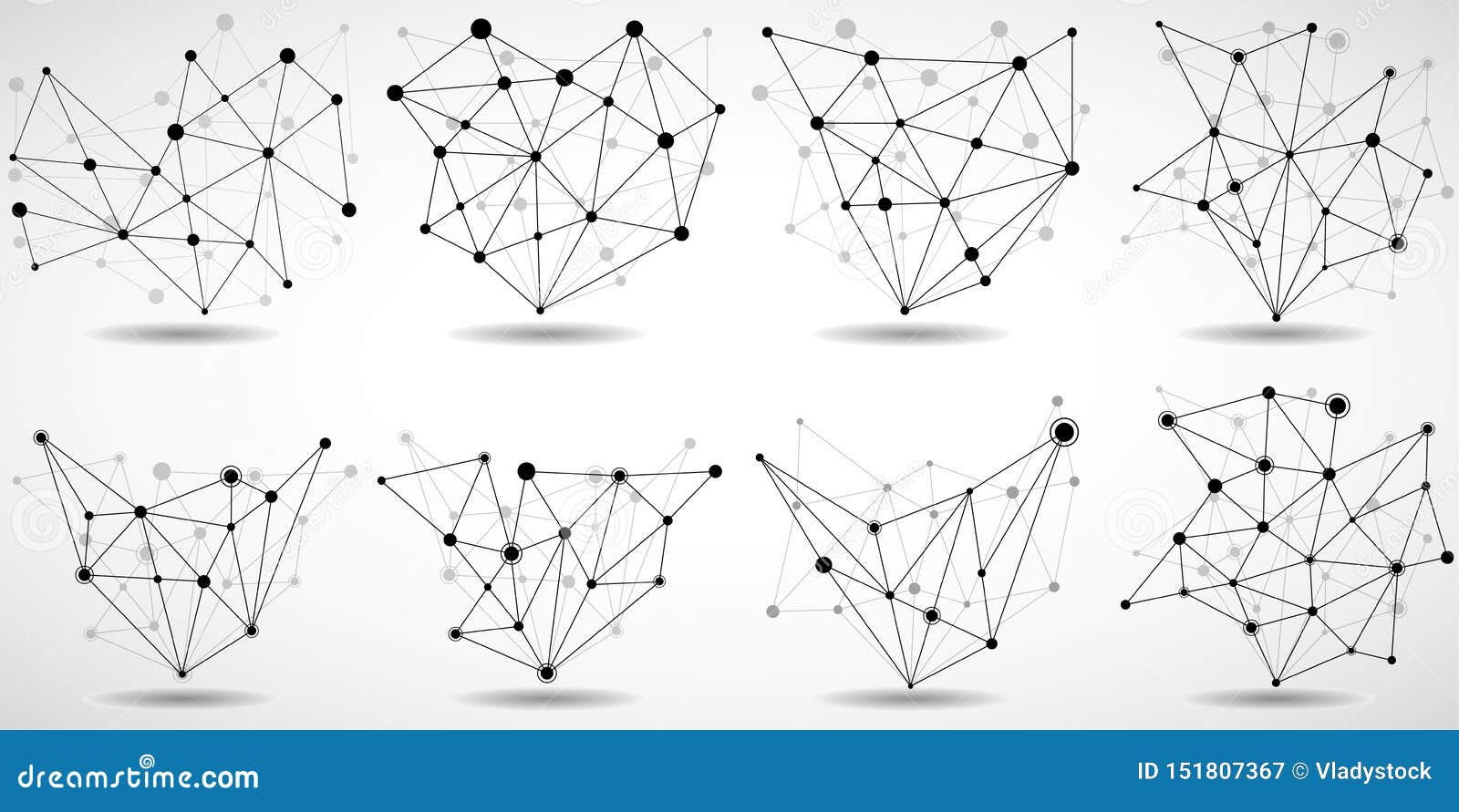 Set of Wireframe Mesh with Dot and Line Stock Vector - Illustration of ...
