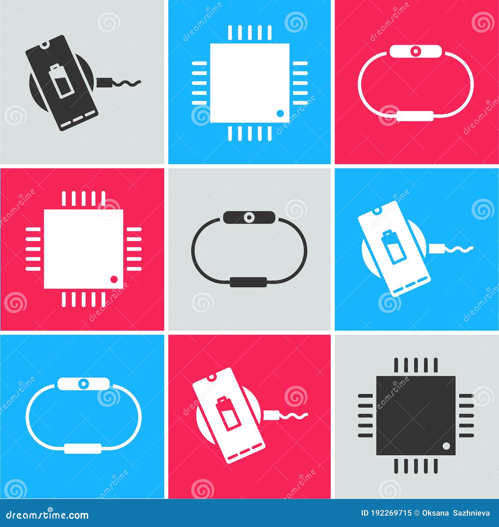 Set Wireless Charger, Processor with Microcircuits CPU and Smartwatch ... Set Wireless Charger, Processor with Microcircuits CPU and Smartwatch ...