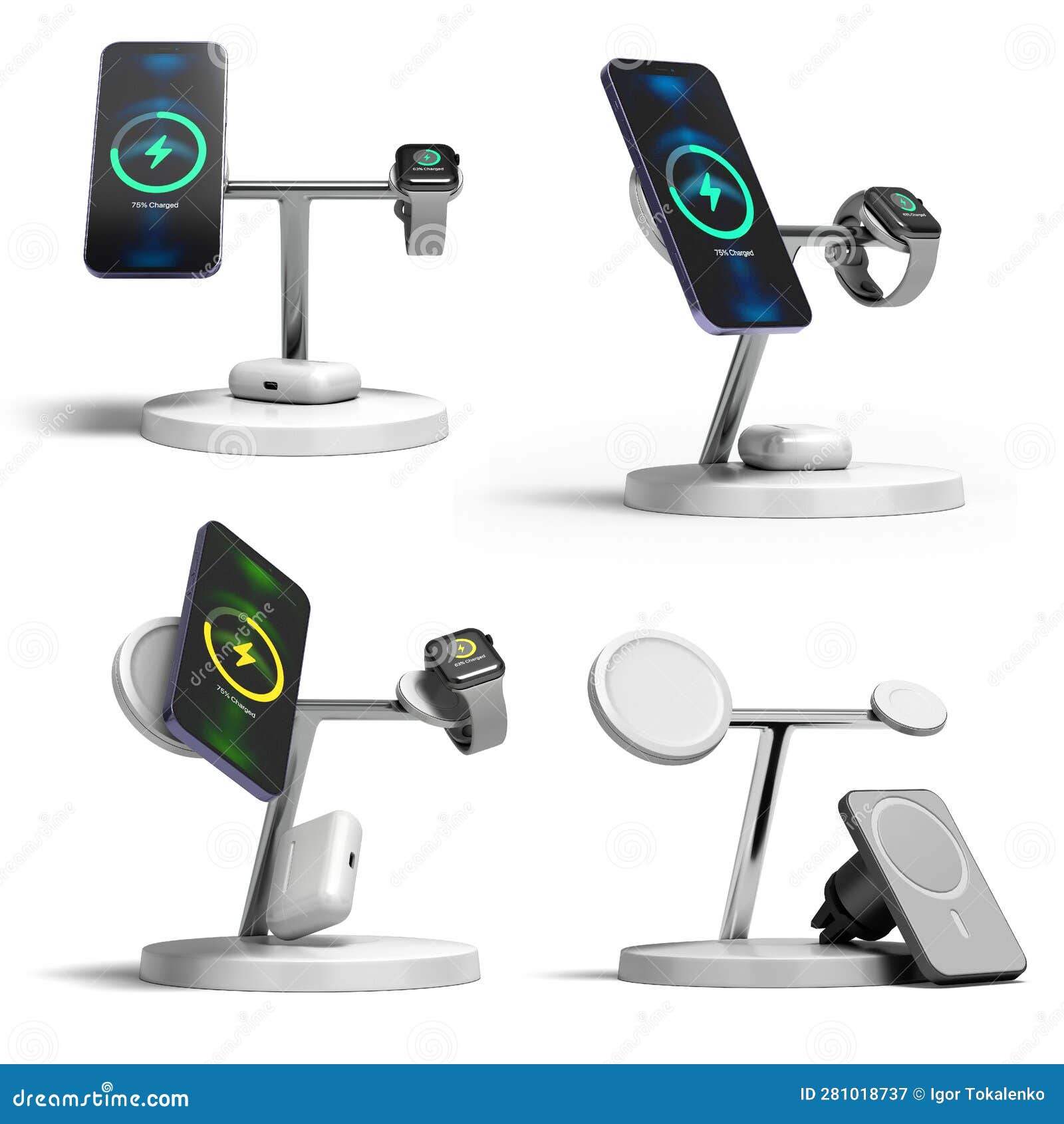 Set of Wireless Device Charger 3d Render on White Stock Illustration ...