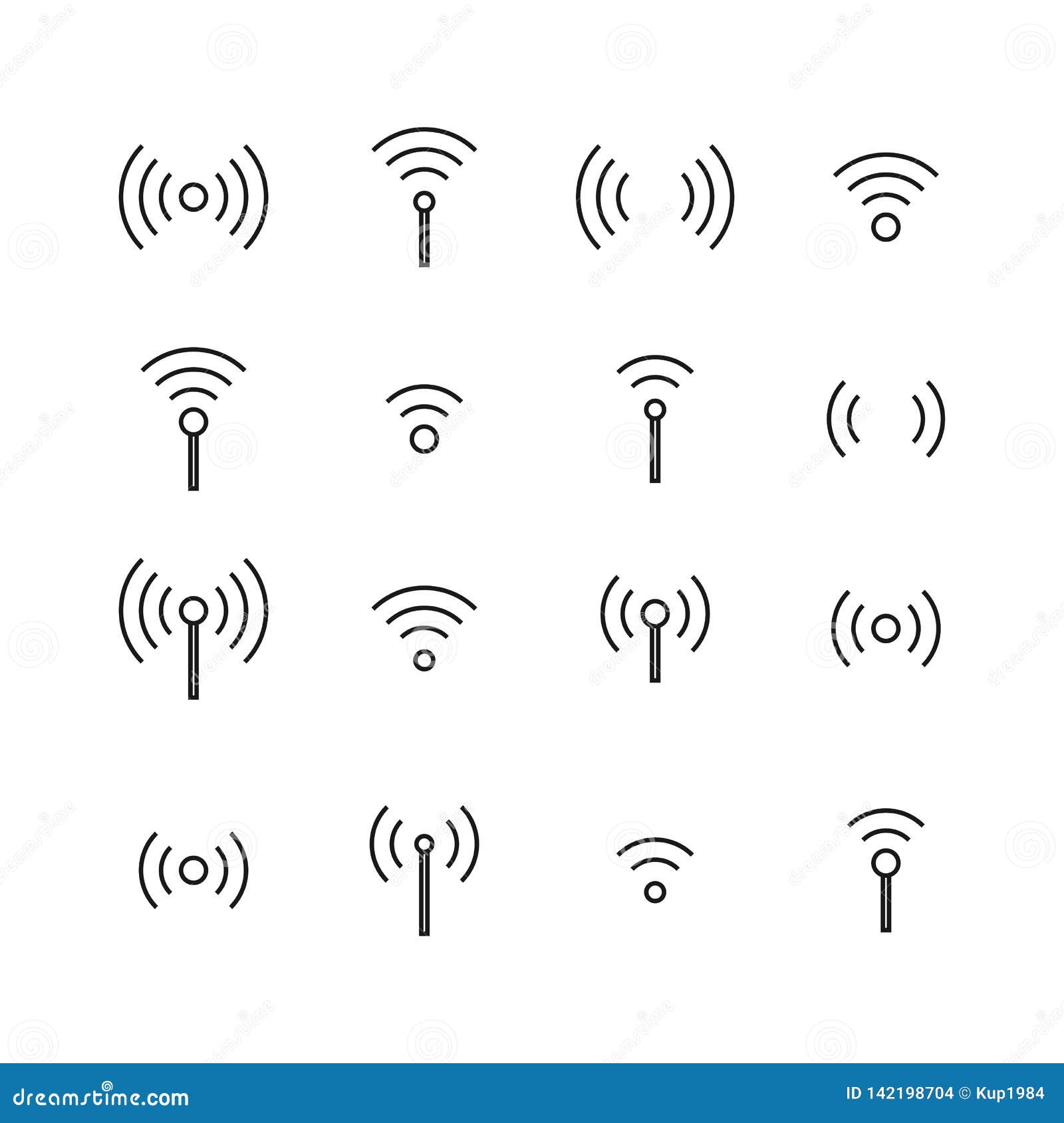 Set of Wireless Icons from Thin Lines, Vector Illustration Stock Vector ...