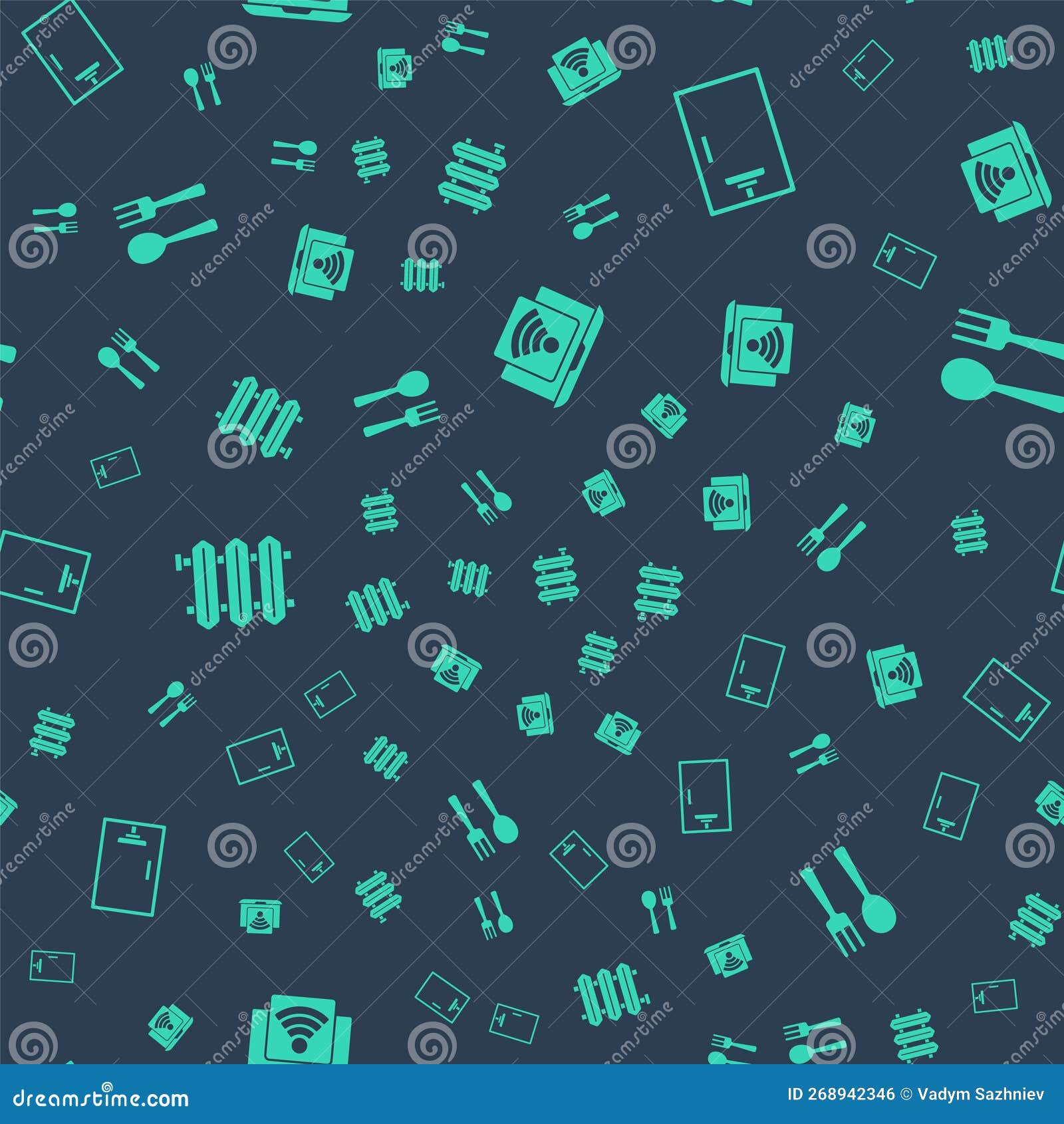 Set Wireless Laptop, Shower Cabin, Heating Radiator and Fork and Spoon ...