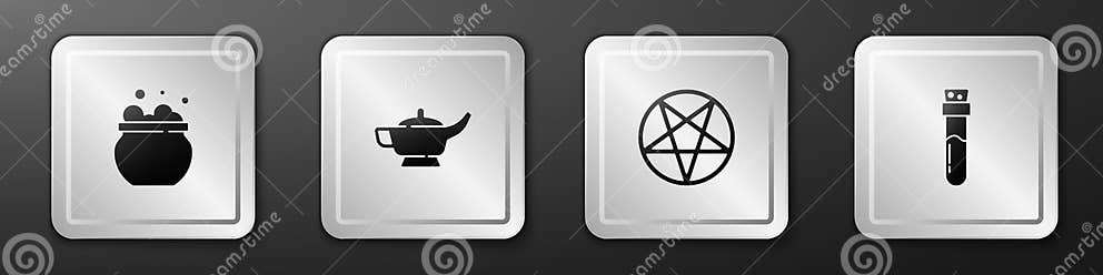 Set Witch Cauldron, Magic Lamp or Aladdin, Pentagram Circle and Bottle ...