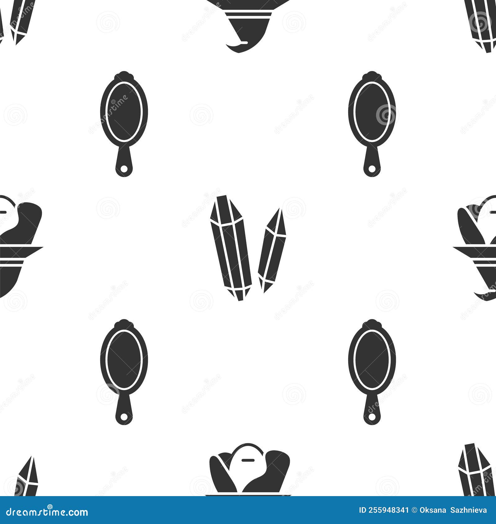 Set Witch, Magic Stone and Magic Hand Mirror on Seamless Pattern ...