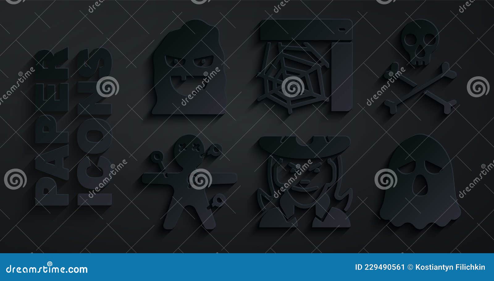 Set Witch, Skull on Crossbones, Voodoo Doll, Ghost, Spider Web and ...