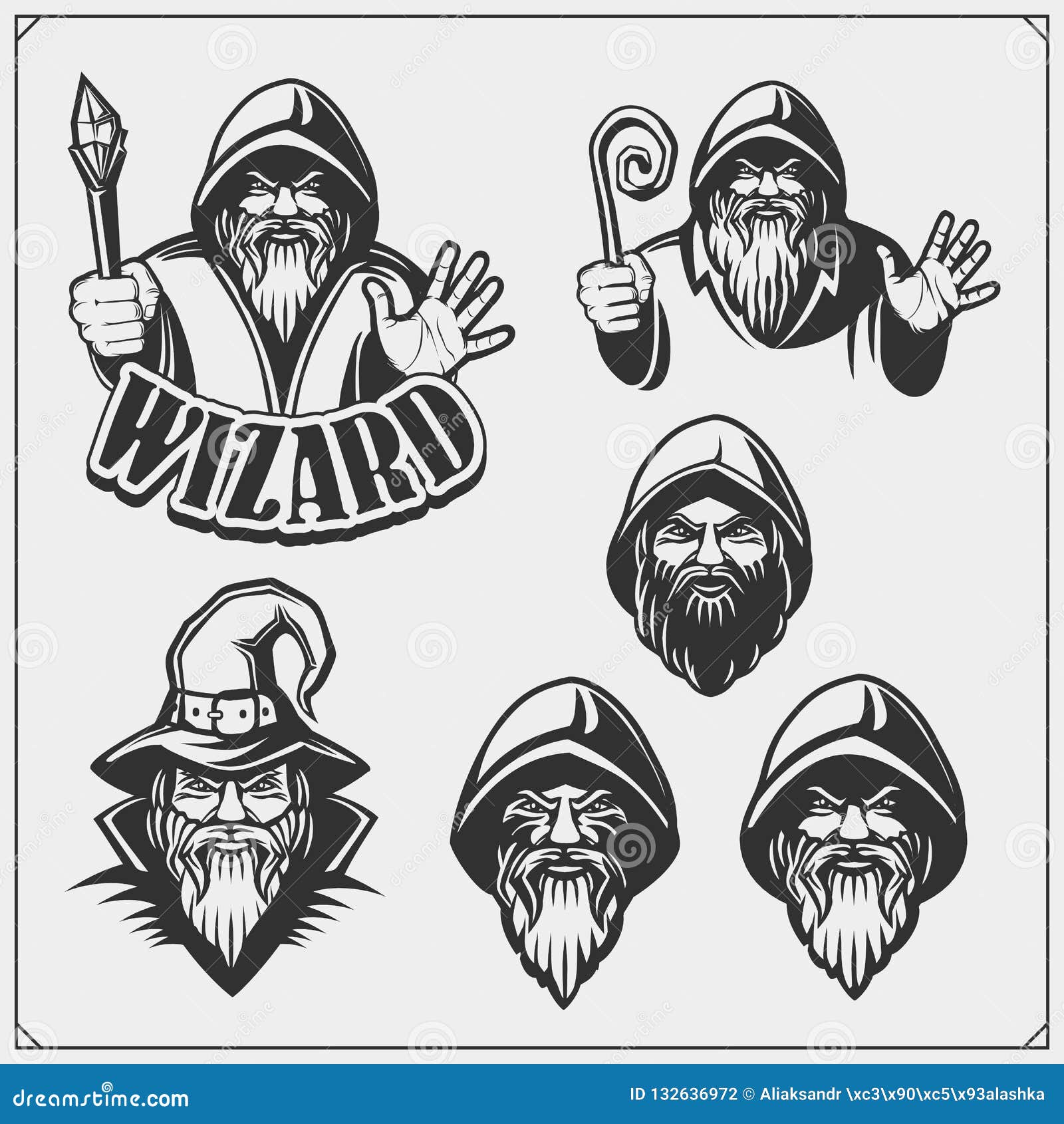 Set of Wizard or Magician Emblems, Labels and Design Elements ...