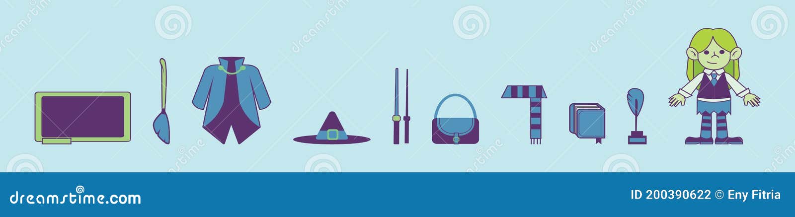 Set of Wizard School Cartoon Icon Design Template with Various Models ...