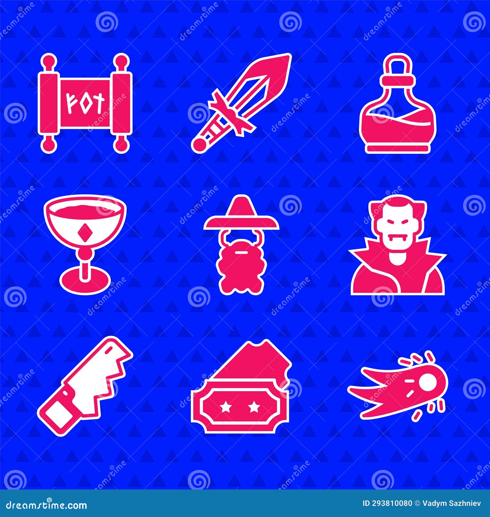 Set Wizard Warlock, Ticket, Fireball, Vampire, Hand Saw, Medieval ...