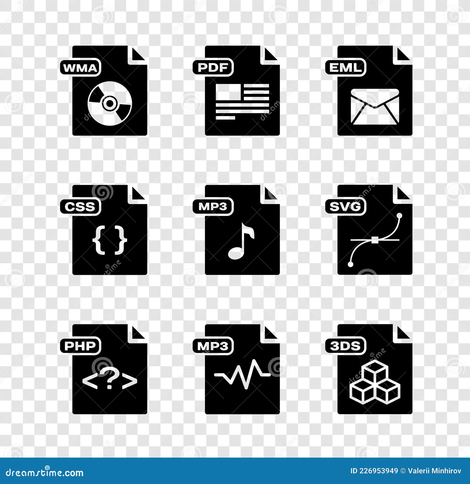 Set Wma File Document Pdf Eml Php Mp3 3ds Css E Icono. Vector Ilustración del Vector ...