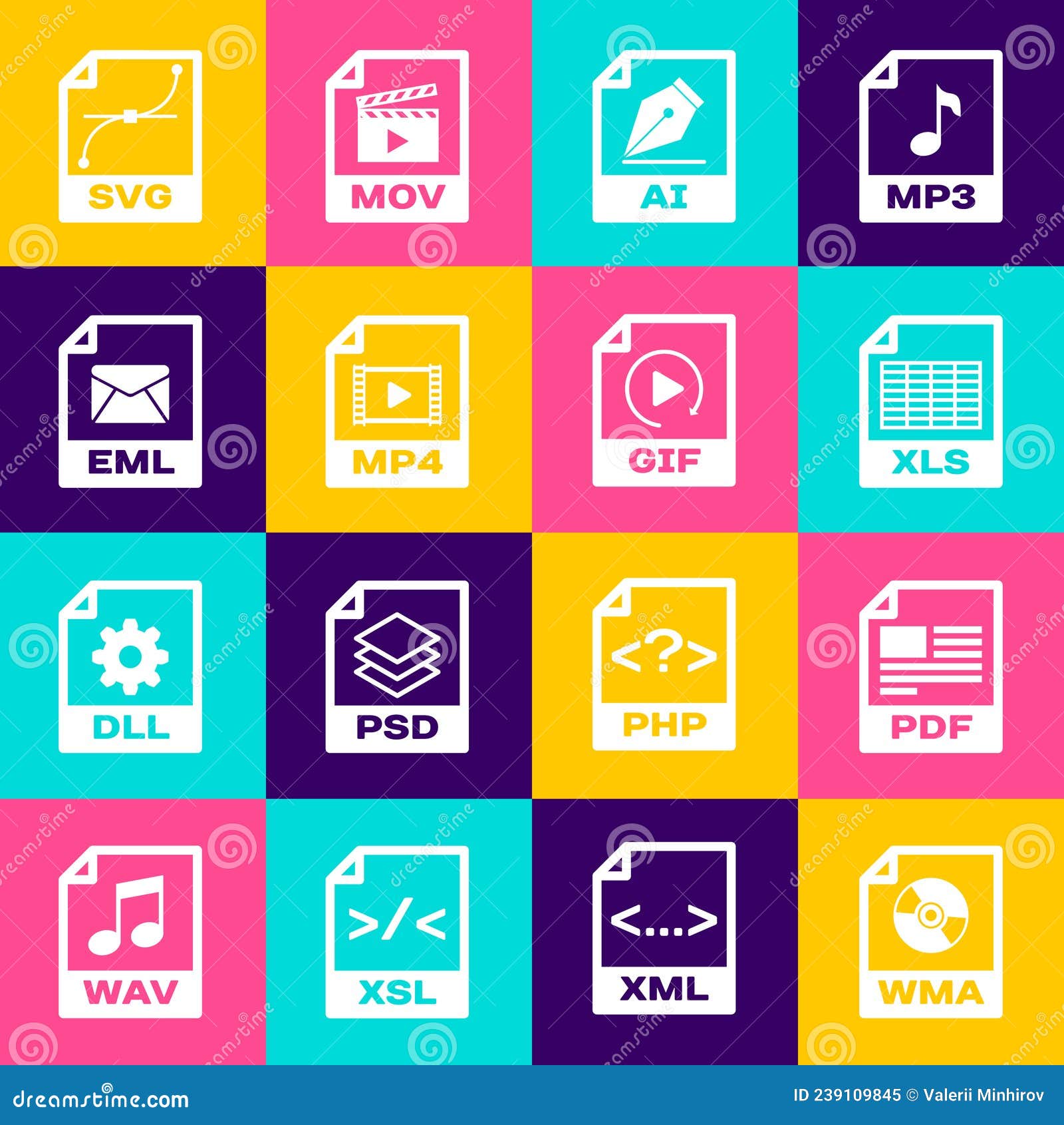 Set WMA File Document, PDF, XLS, AI, MP4 and EML Icon. Vector Stock ... Set WMA File Document, PDF, XLS, AI, MP4 and EML Icon. Vector Stock ...