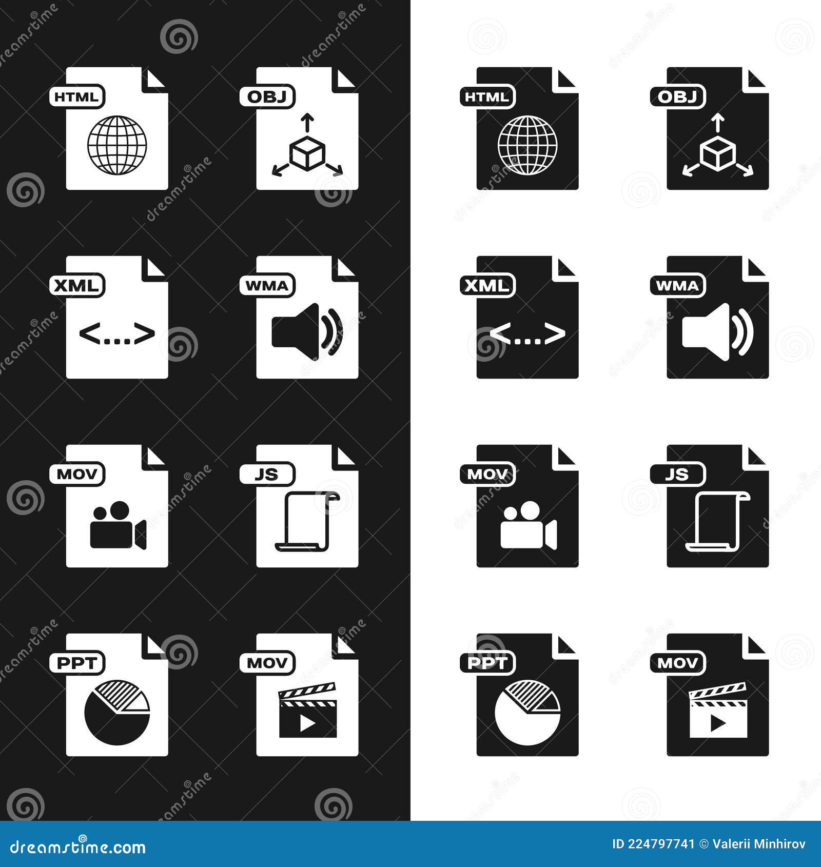 Set Wma File Document Xml Html Obj Mov Js E Icono Ppt. Vector ... Set Wma File Document Xml Html Obj Mov Js E Icono Ppt. Vector ...
