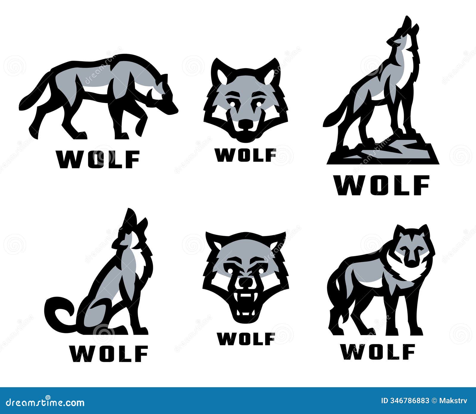 A set of wolf logos. stock illustration. Illustration of head - 346786883