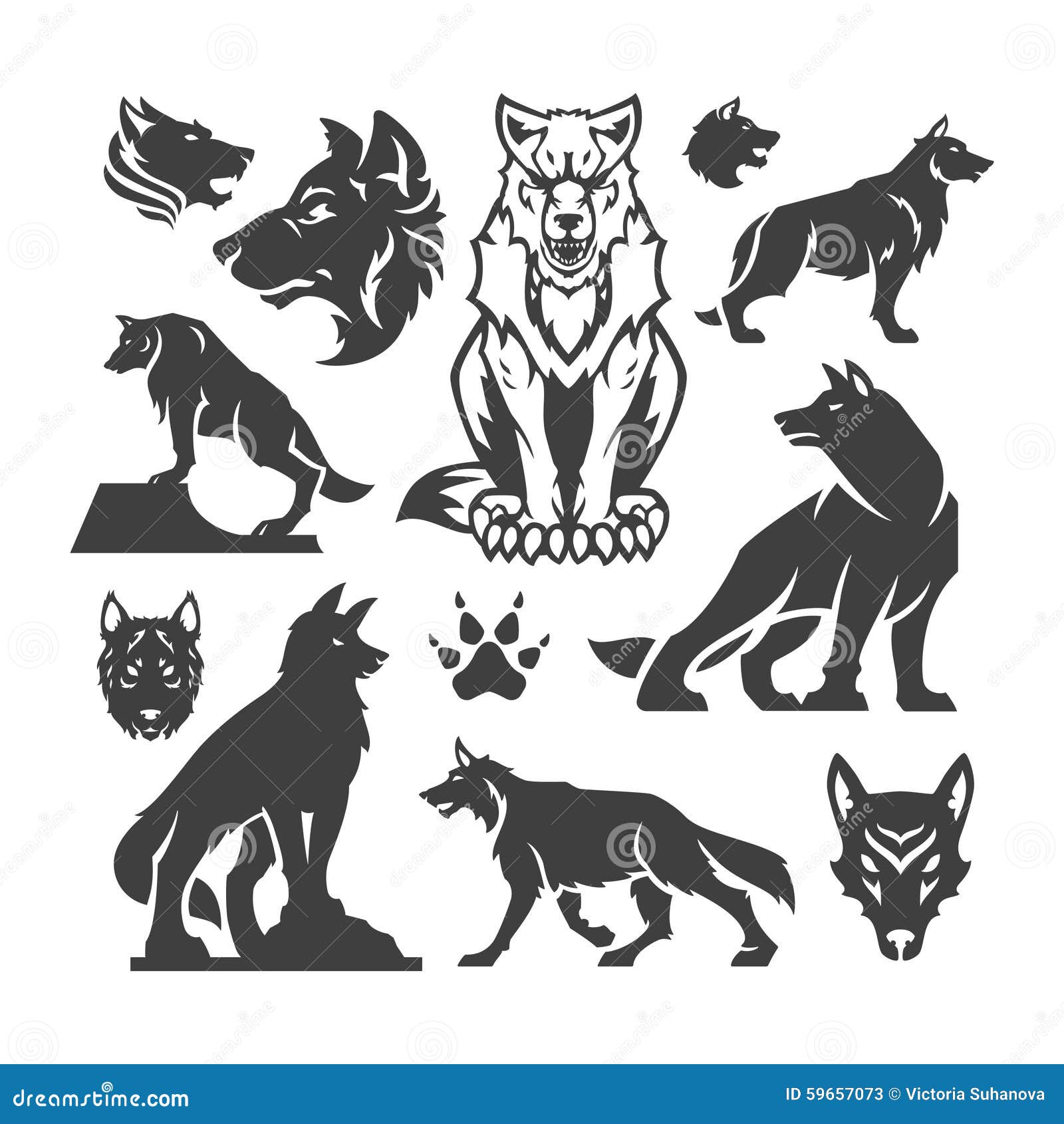 Set Wolfs Vector Illustrations Stock Vector - Illustration of brand ...