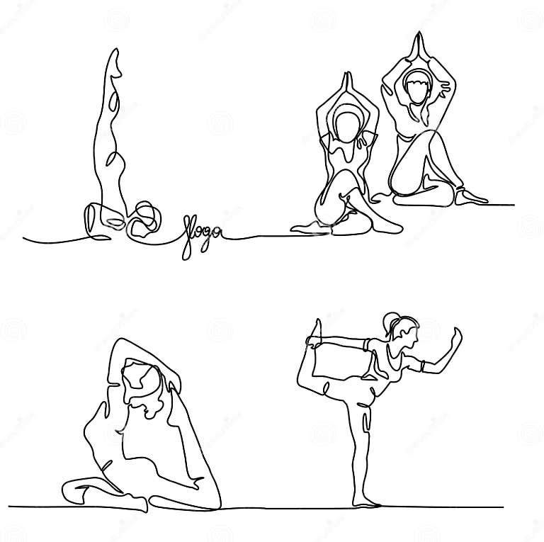 Set Woman Doing Exercise In Yoga Pose Stock Vector Illustration Of