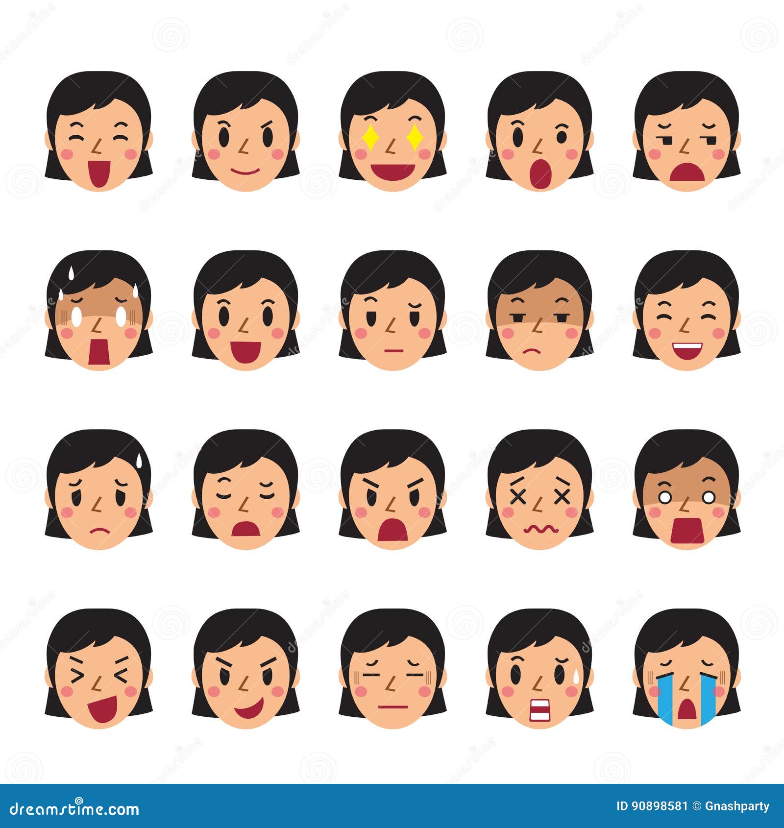 Set of a Woman Faces Showing Different Emotions Stock Vector ...