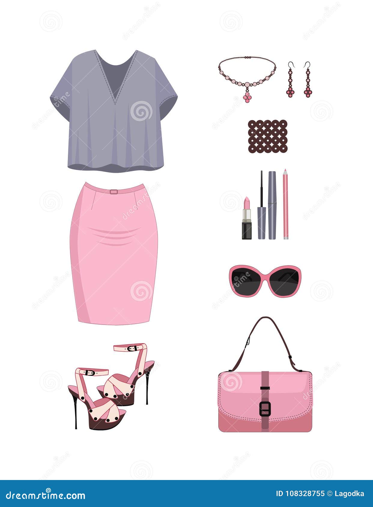 Set of Women Clothes and Accesories. Stock Vector - Illustration of ...
