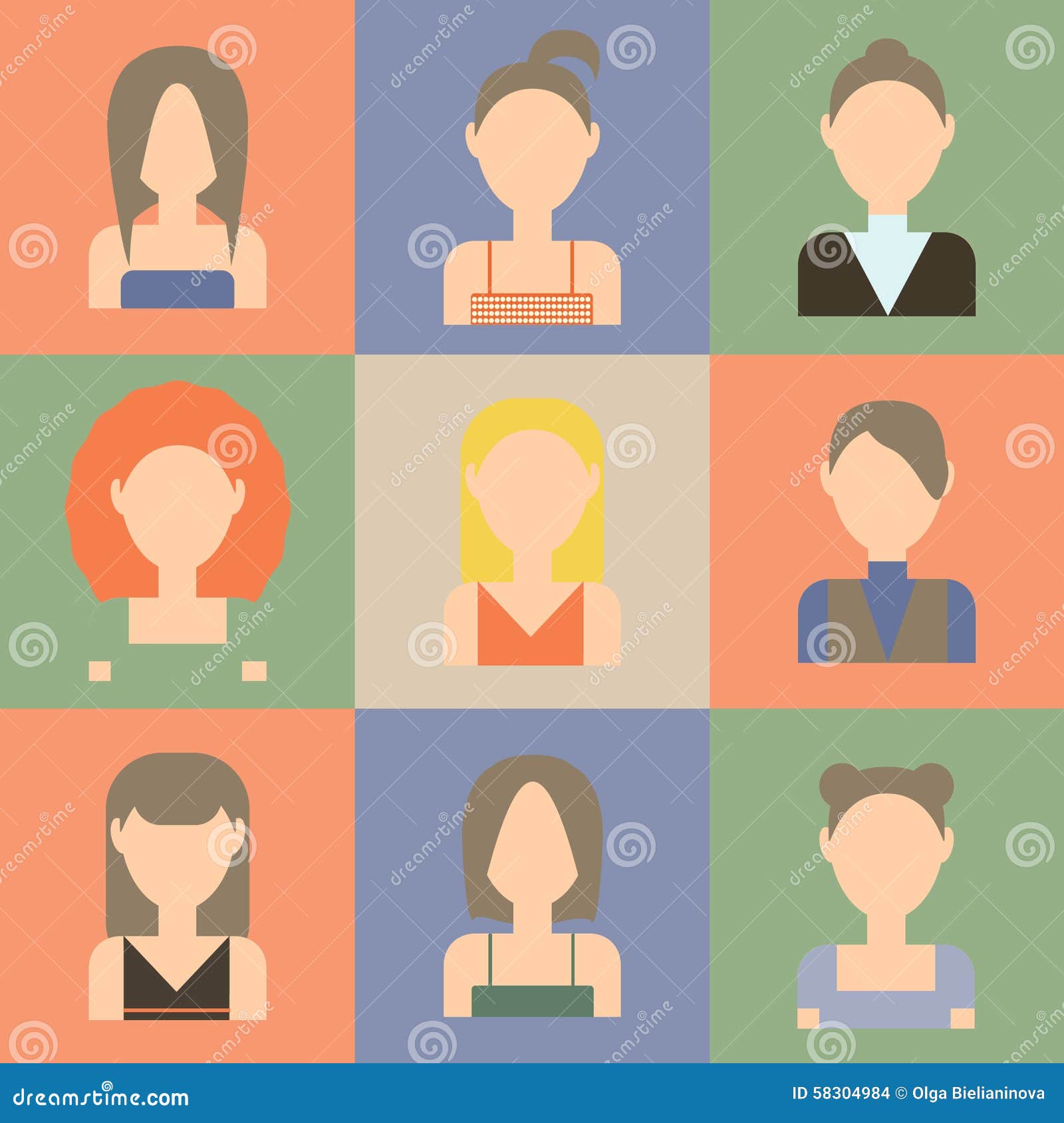 Set of women flat icons. stock vector. Illustration of brown - 58304984