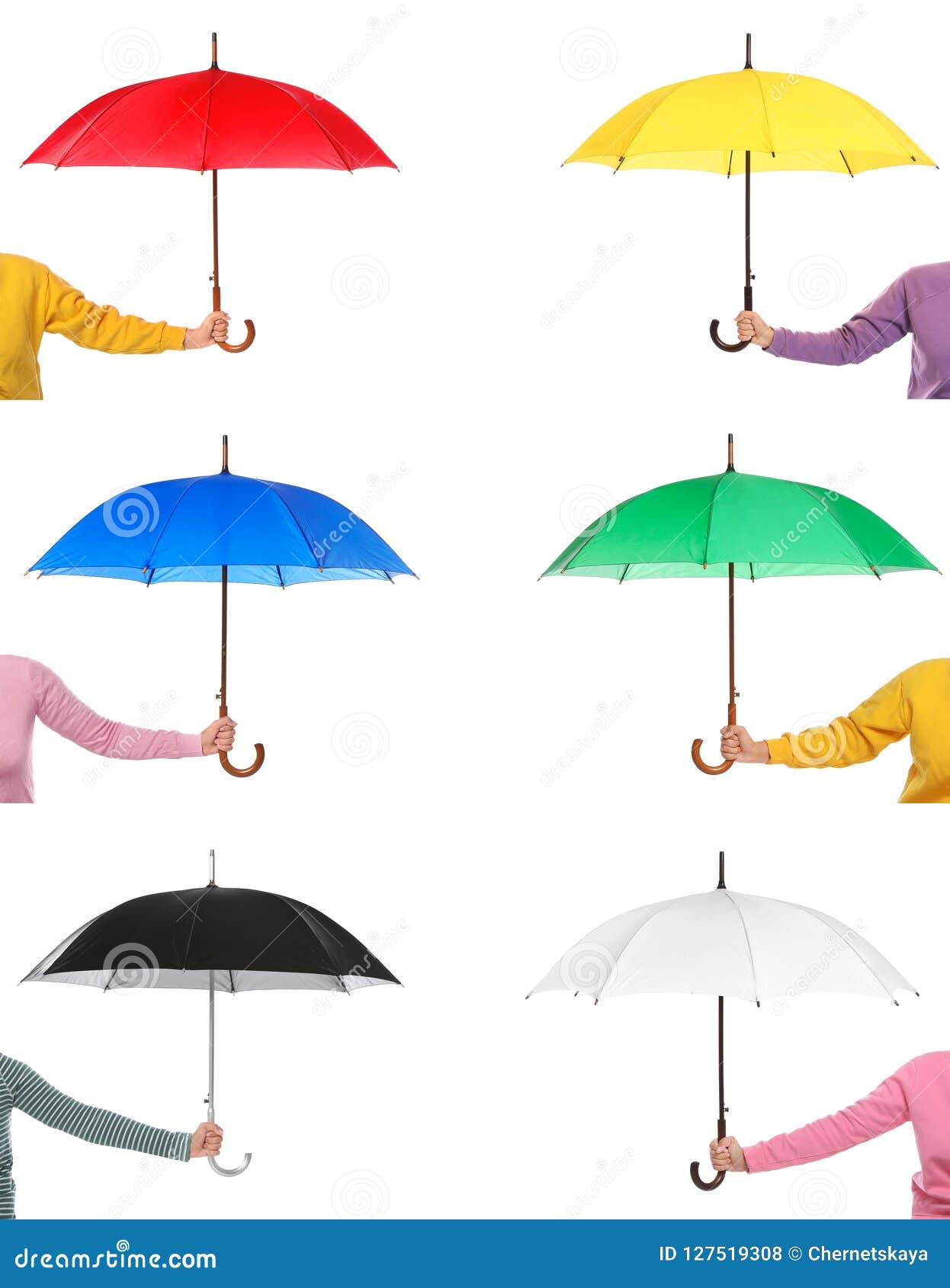 Set with Women Holding Different Color Umbrellas Stock Photo - Image of ...