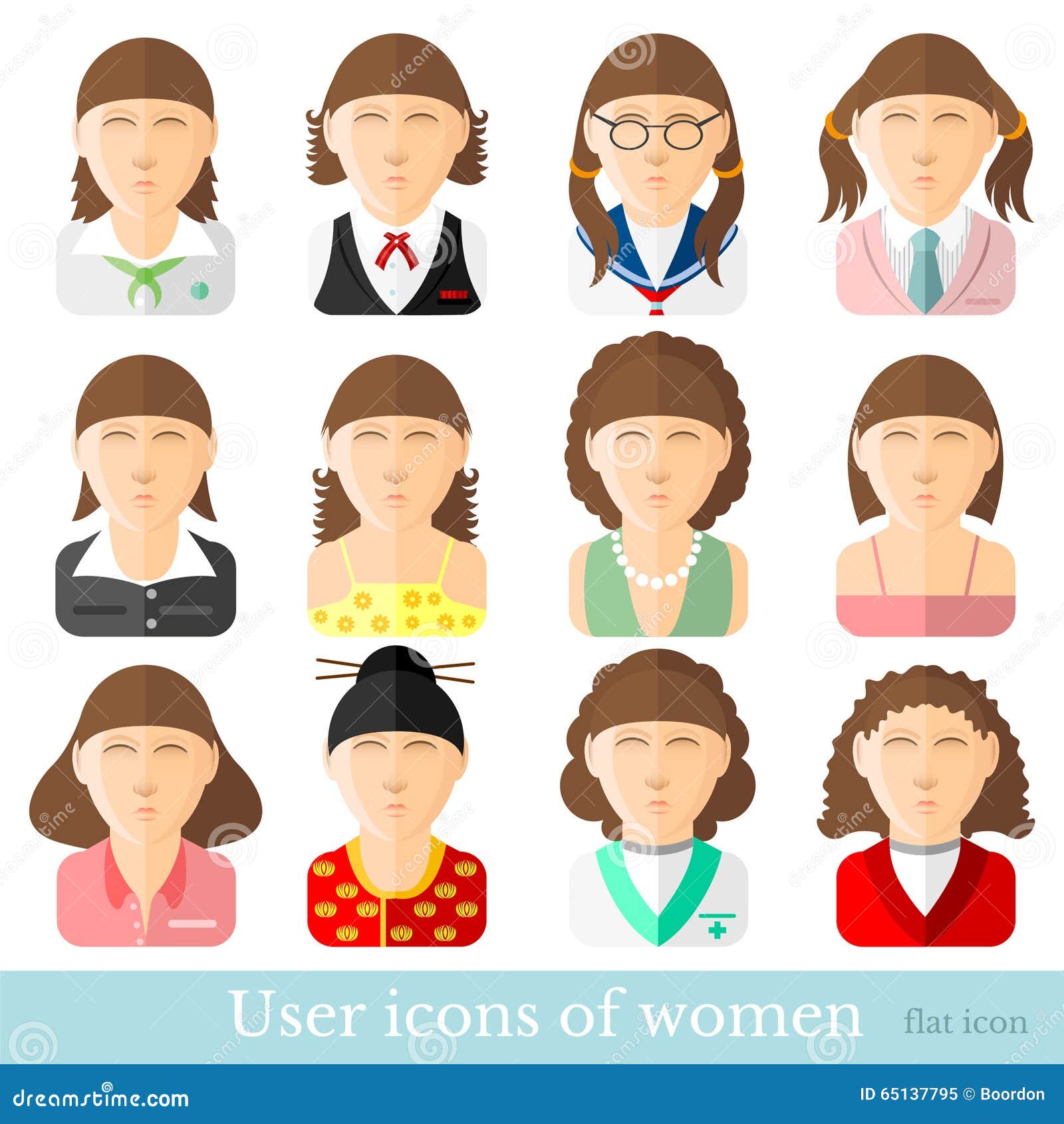 Set of Women Icons in Flat Style. Different Occupations Age and Style ...