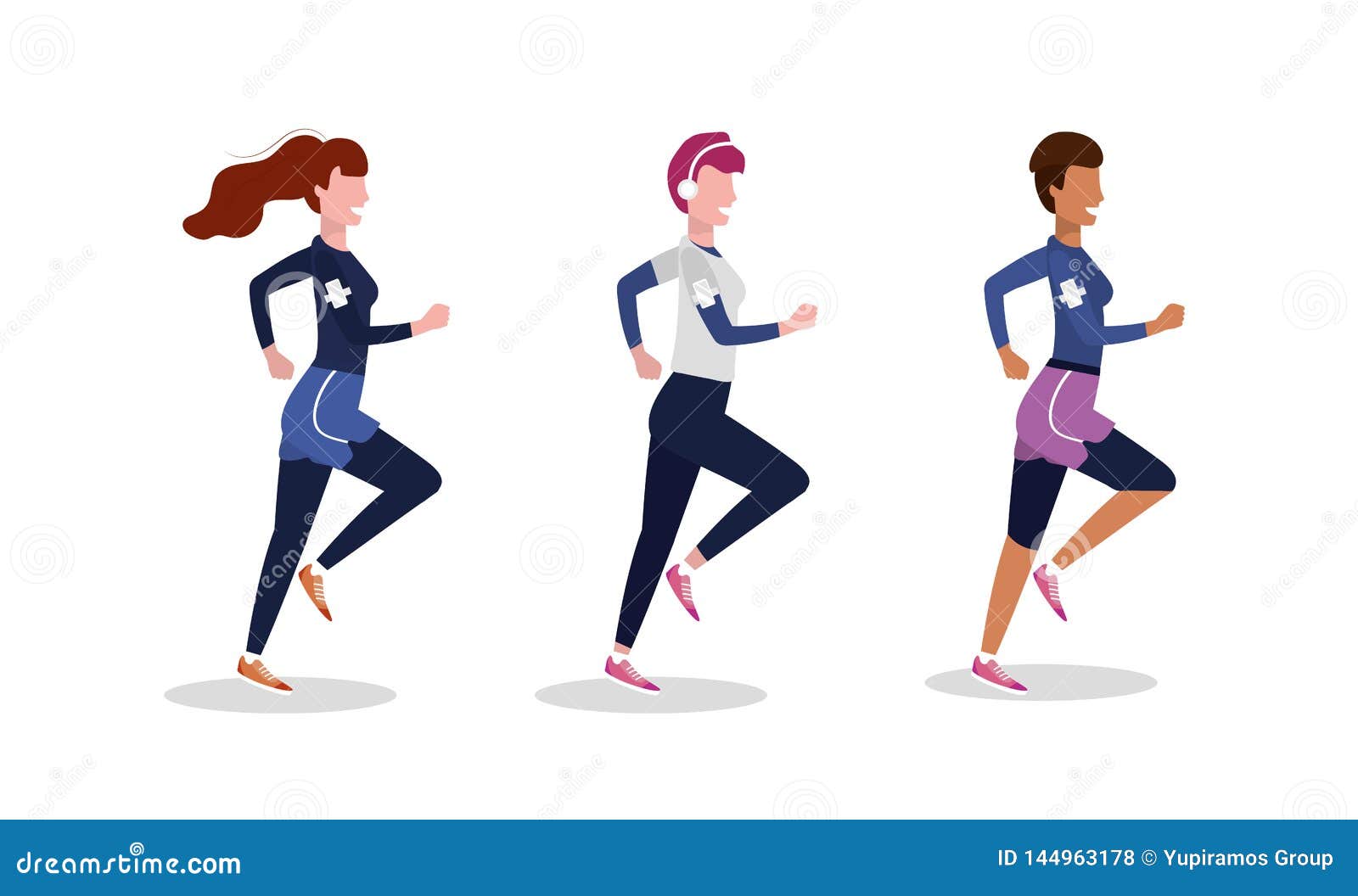 Set Women Practice Running Exercise Stock Vector - Illustration of ...