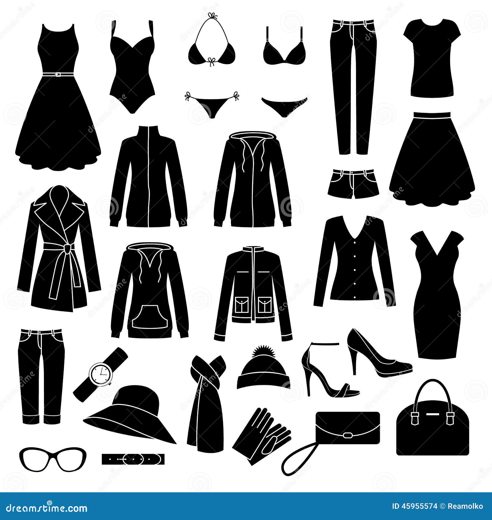 Set of Women S Clothes Icons. Stock Vector - Illustration of lingerie ...