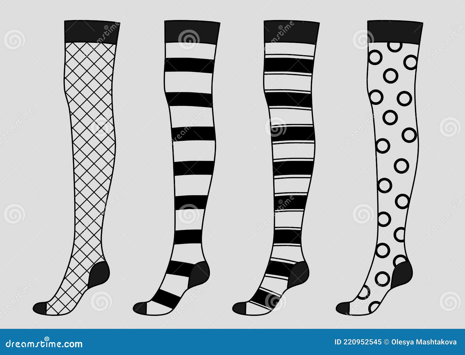 Set of Women`s Stockings on the Leg. Different Patterns Stock Vector ...